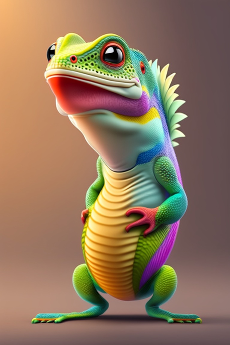Lexica - Cute gecko, standing, cartoon style, mouth open.