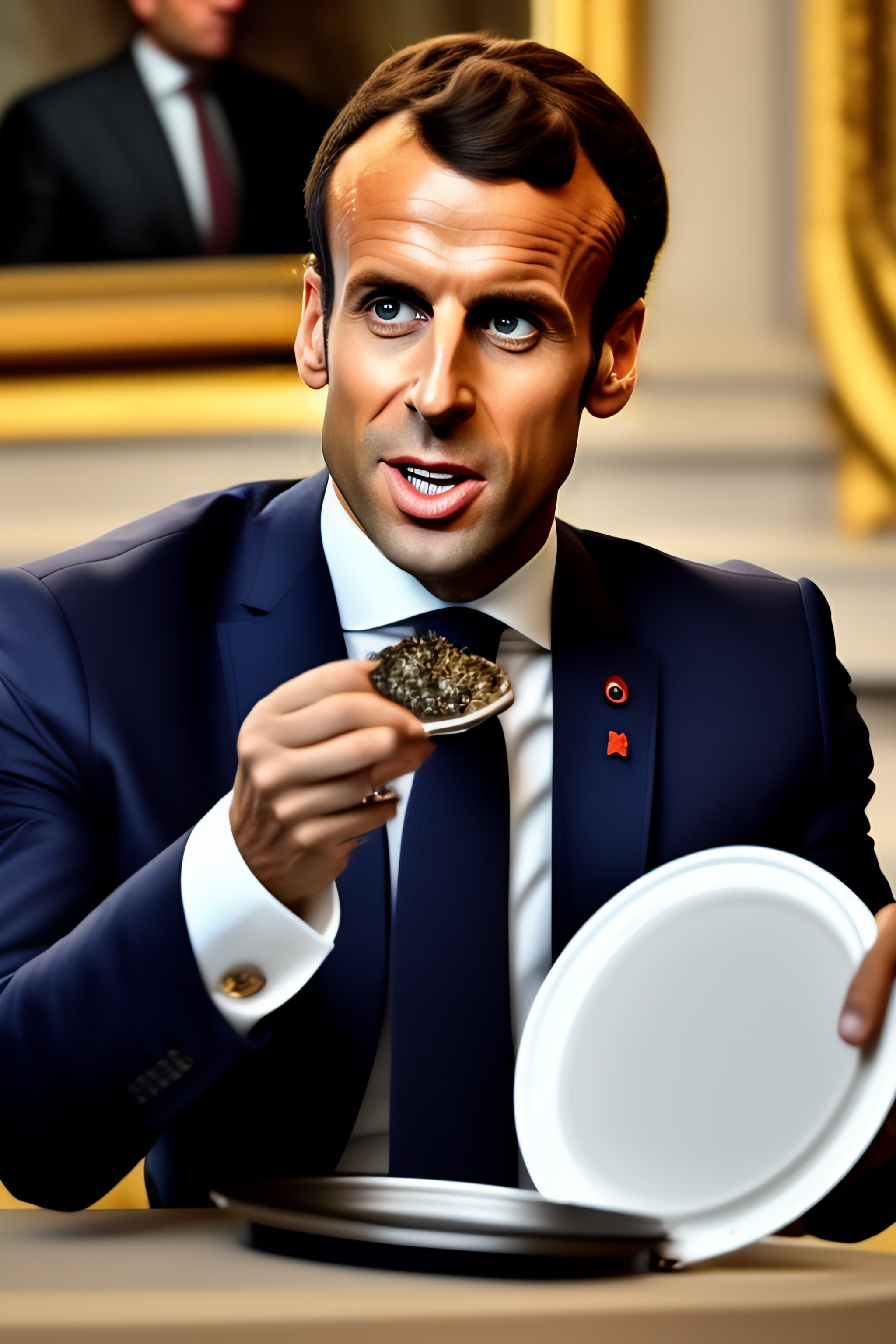 Lexica - Emmanuel Macron eating some sardines directly in the can