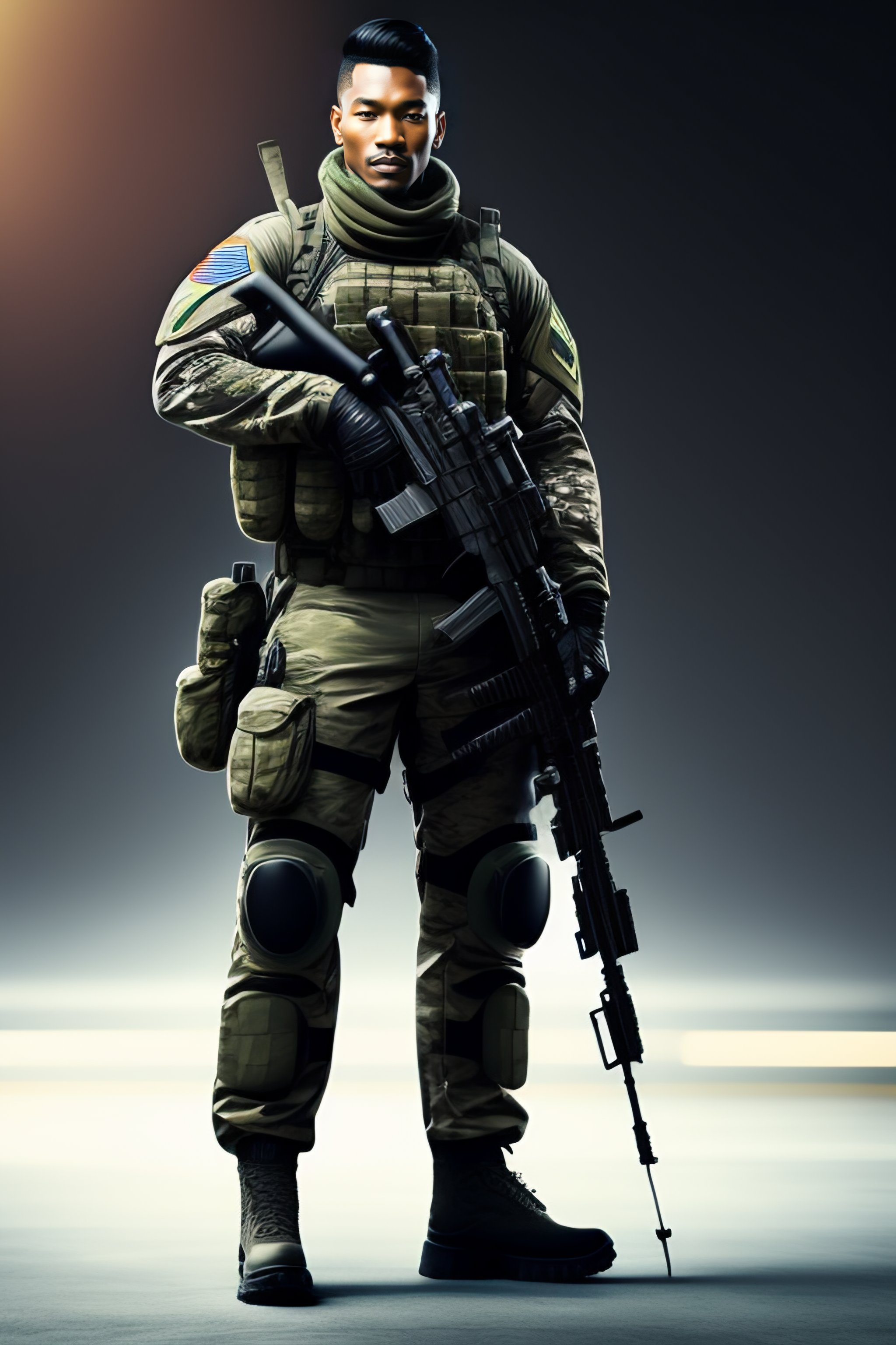 Lexica - Full body portrait, man, soldier, sniper rifle, full armor