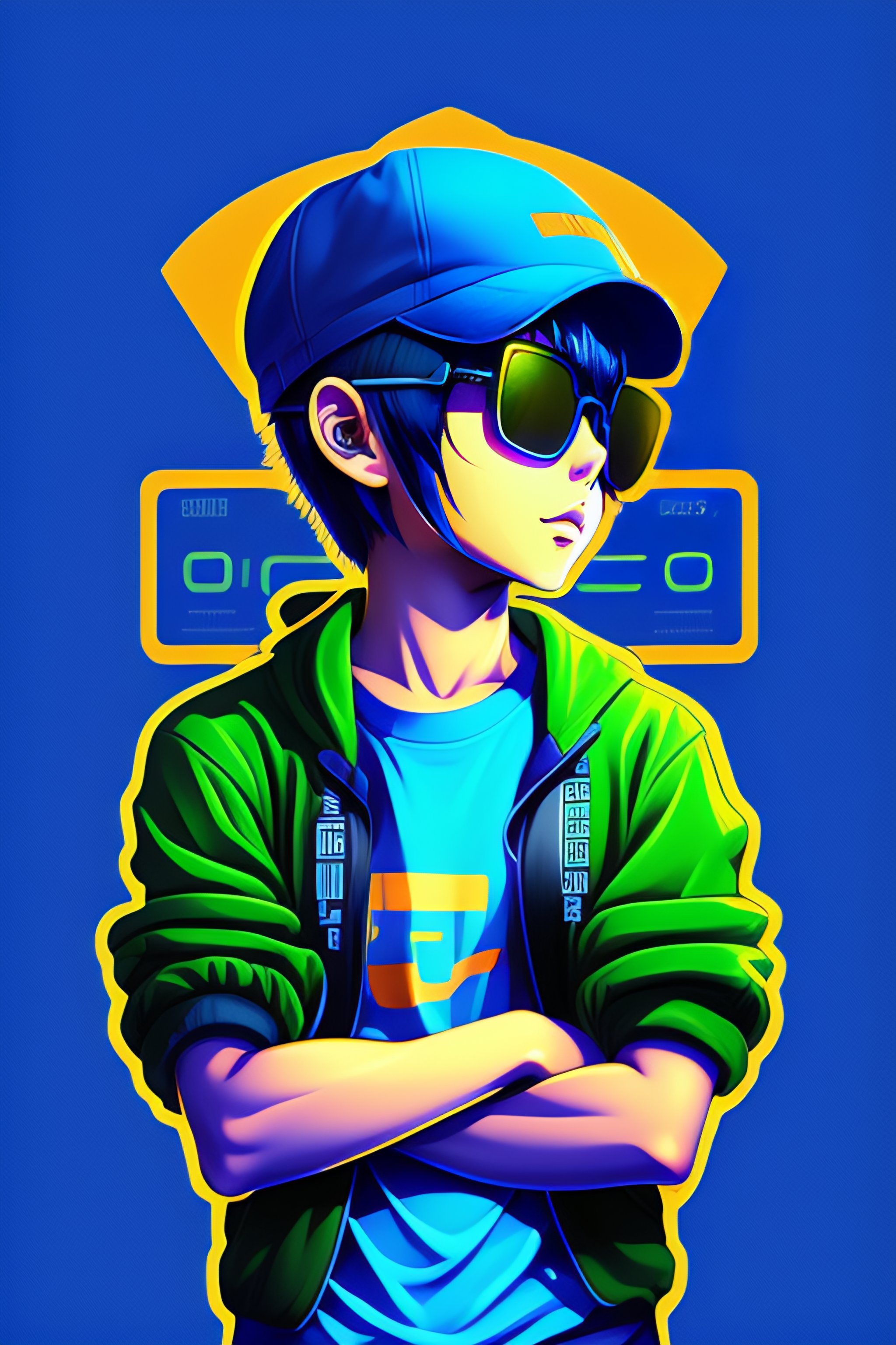 Lexica - Logo, cyber punk gamer boy ceramic tile, art cartoon style ...