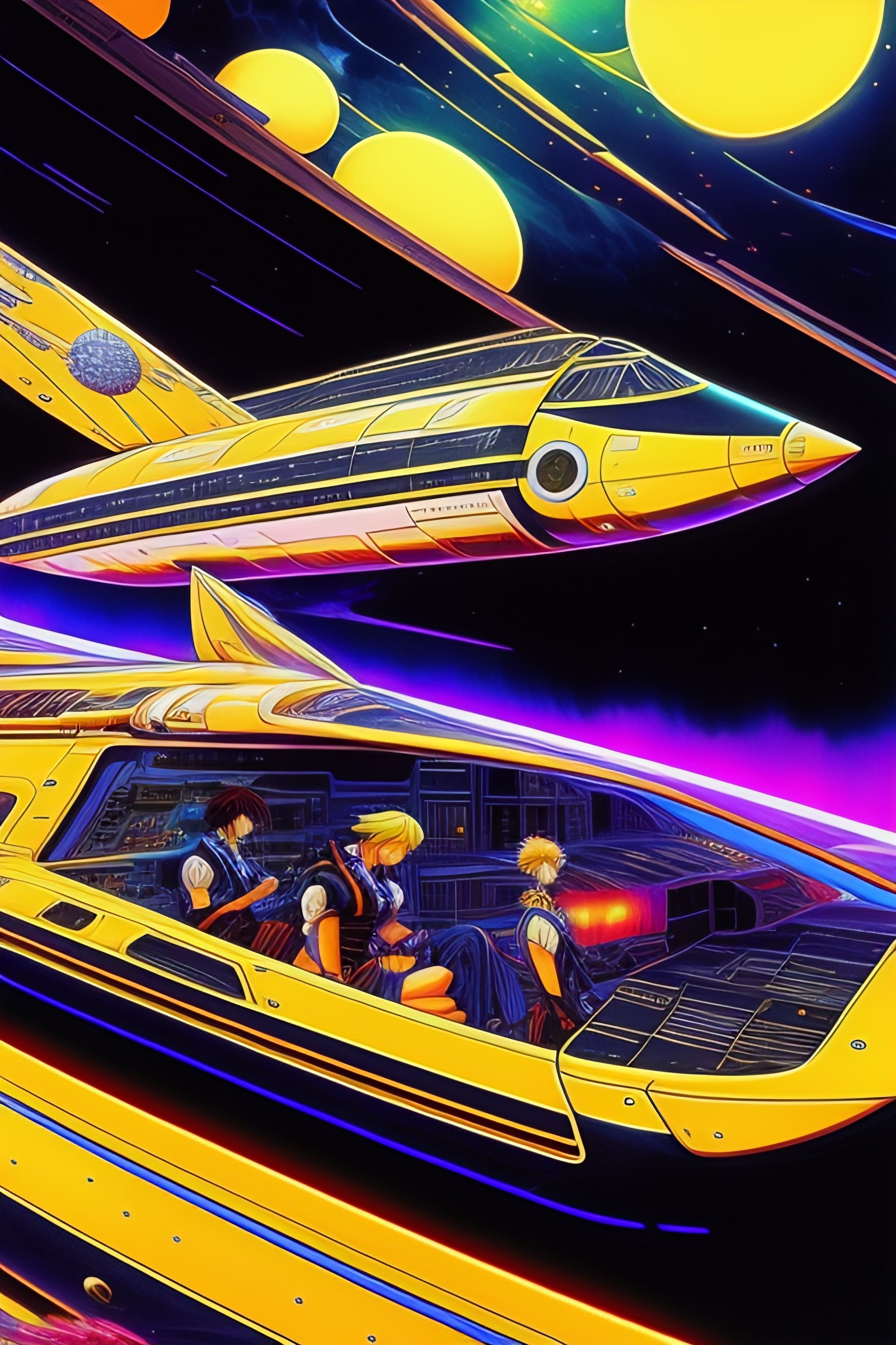 Lexica - Vintage 90's anime style. cluttered starship interior; crew ...