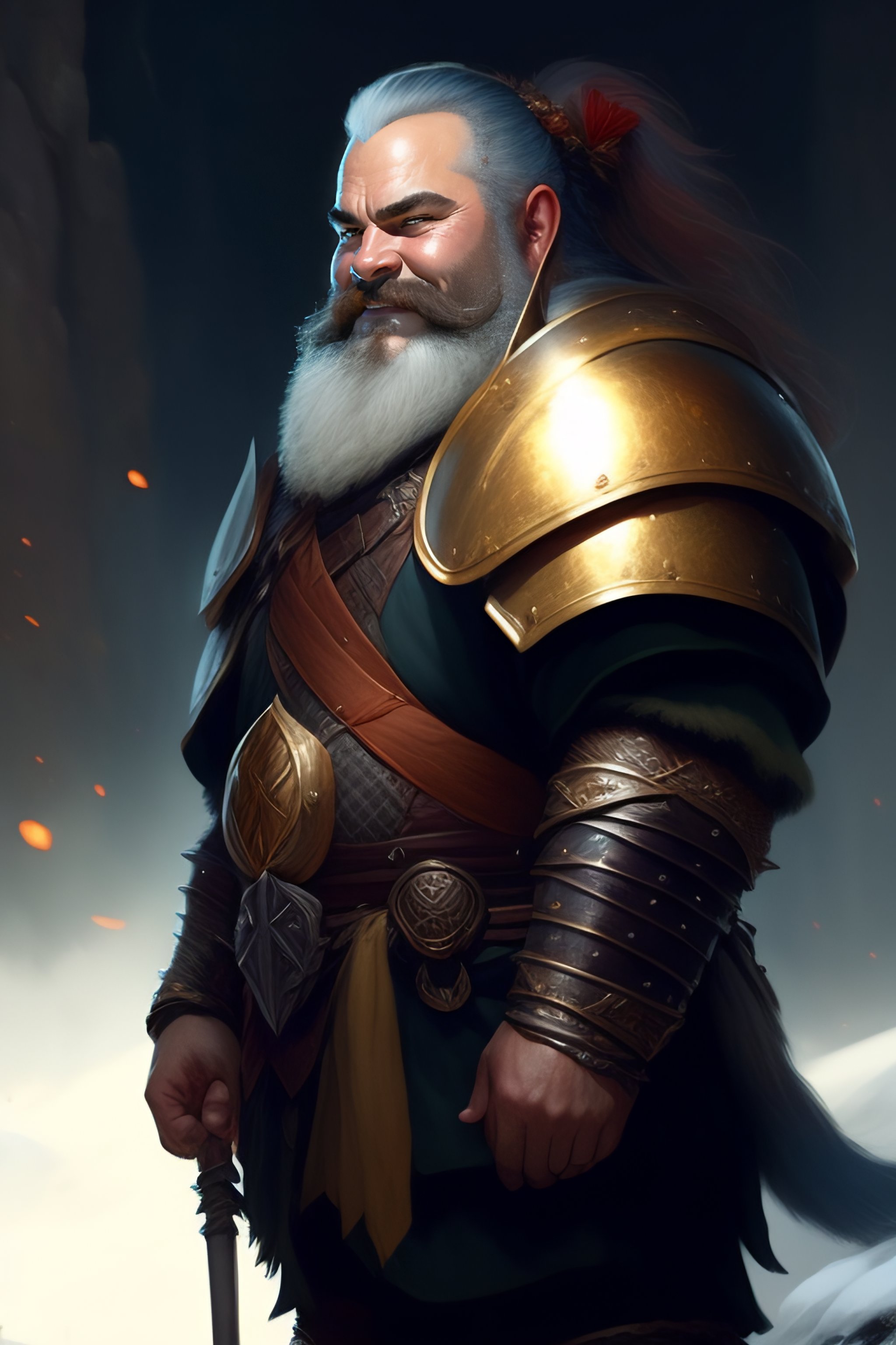 Lexica - Portrait of a happy dwarf paladin with orcish axe and rusty ...