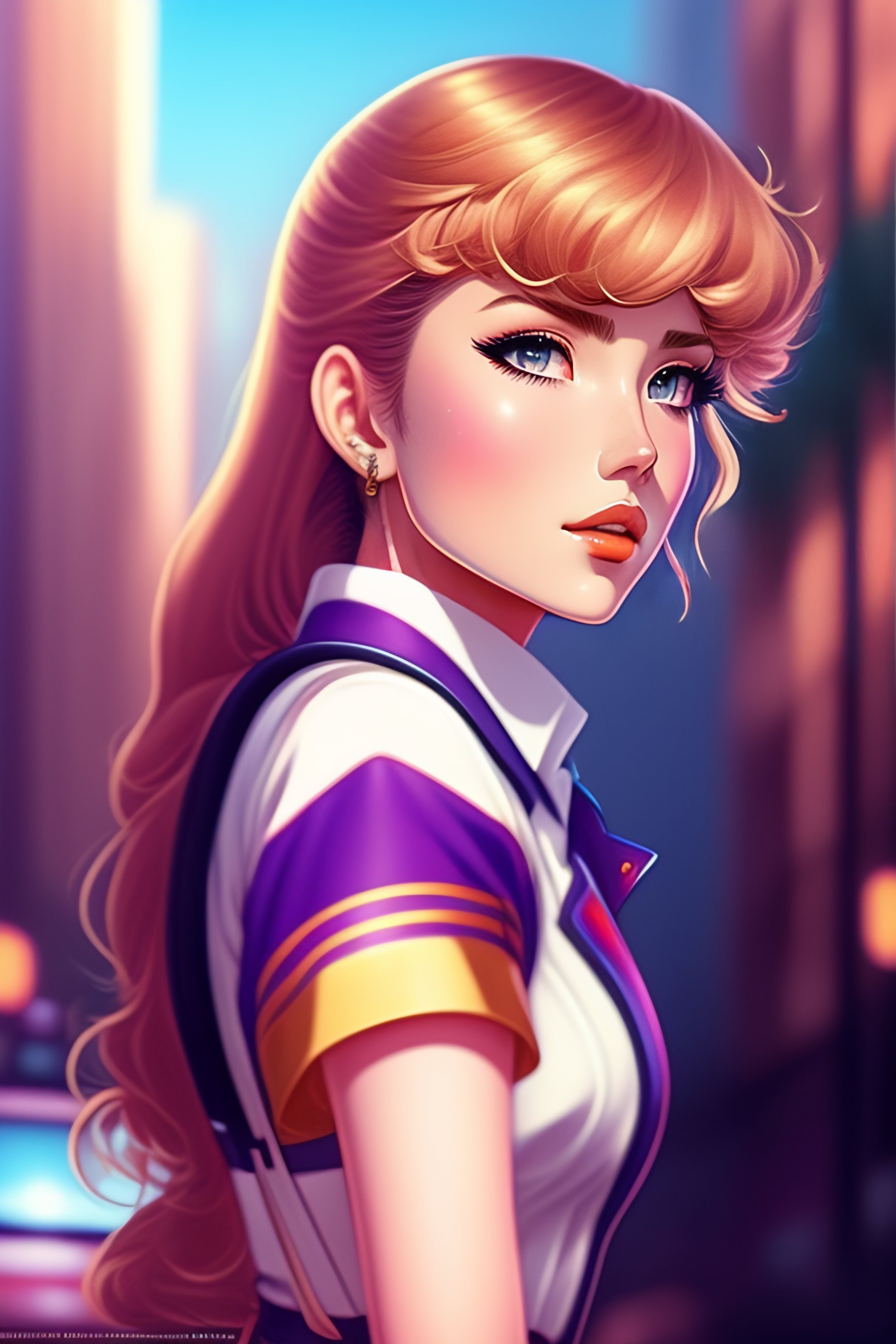 Lexica Vintage 80s Anime Style Schoolgirl Scarlett Johansson Blonde Short Skirt Elegant