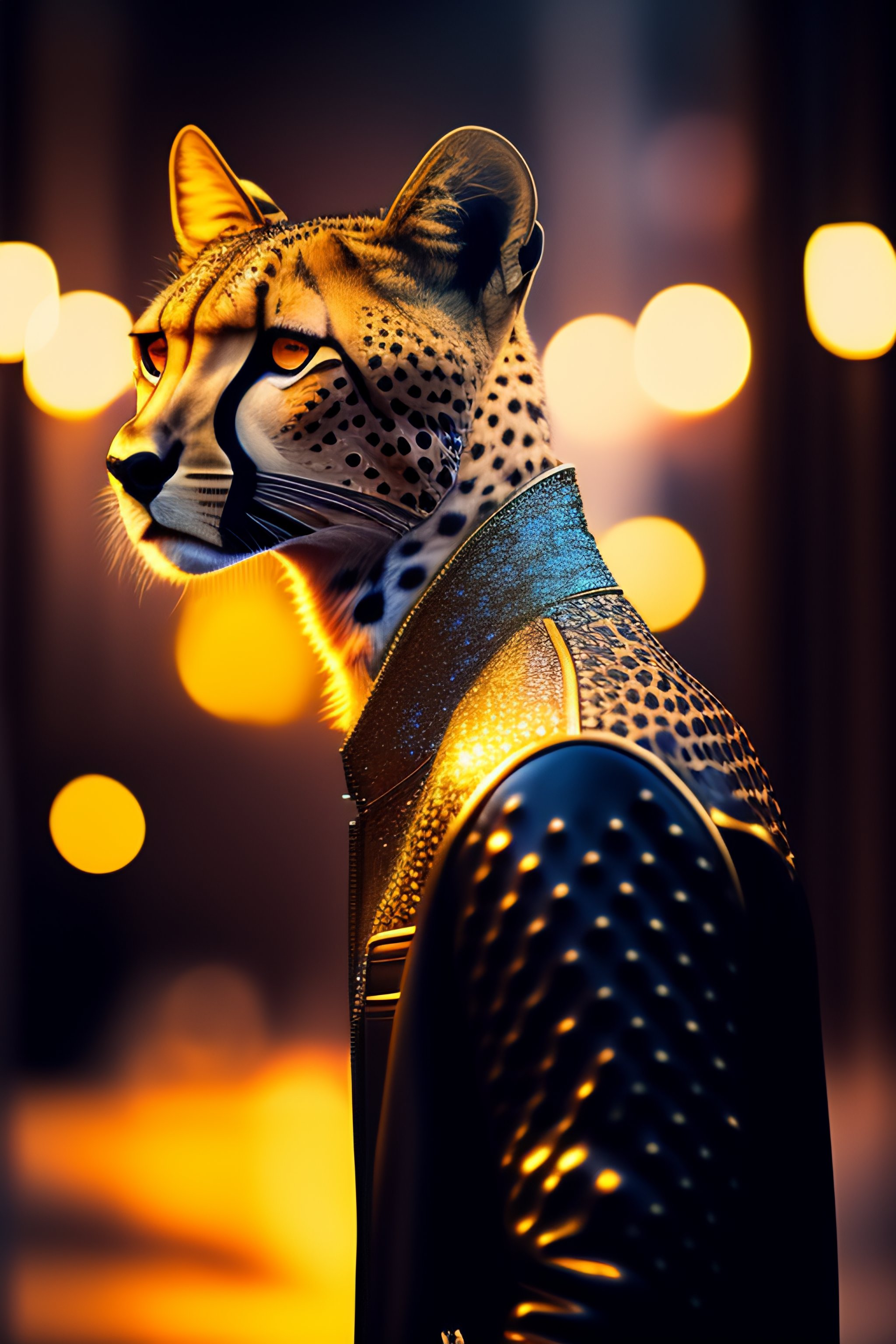 Lexica - Cheetah wearing urban fashion, portrait, dark lighting, bling ...
