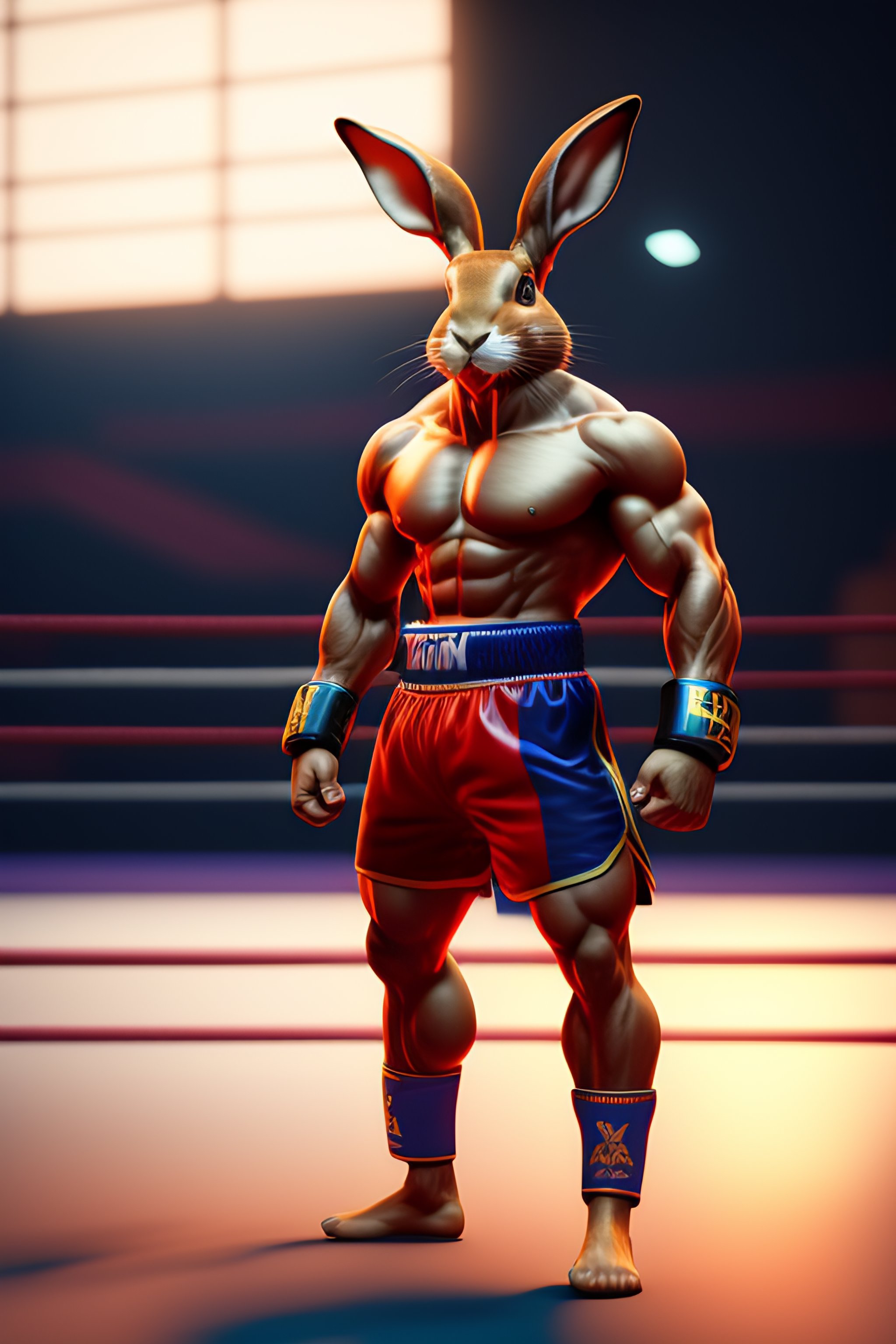Lexica - Anthropomorphic muay thai rabbit, very muscular human body, in ...