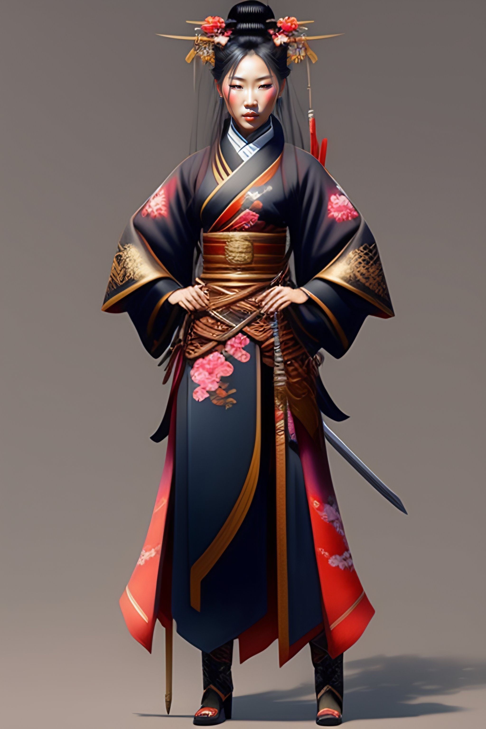 Lexica - Concept art of a beautiful samurai woman, kimono, trousers ...