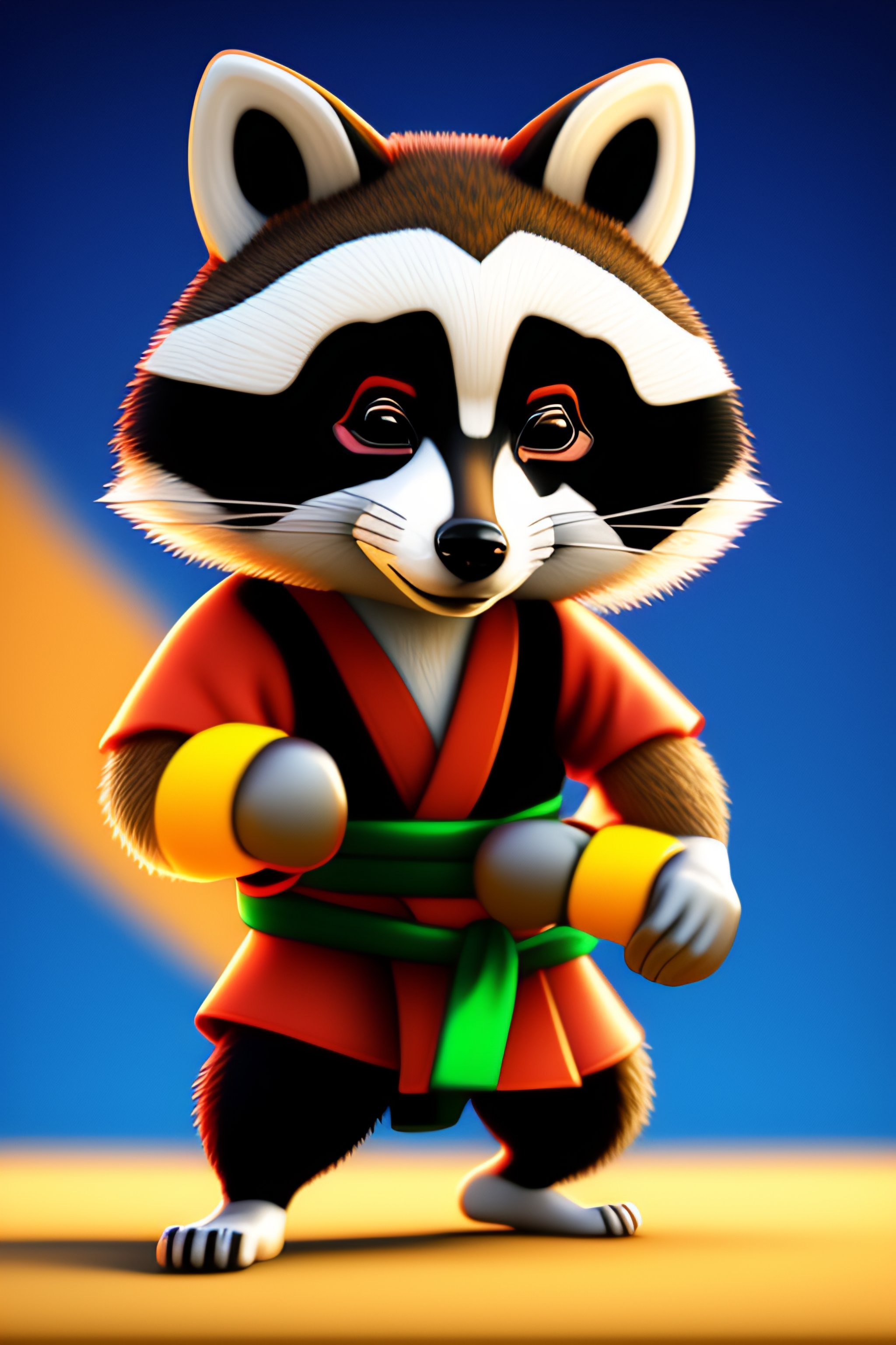 Lexica - Cartoon raccoon, in karate uniform, very detailed, sharp focus ...