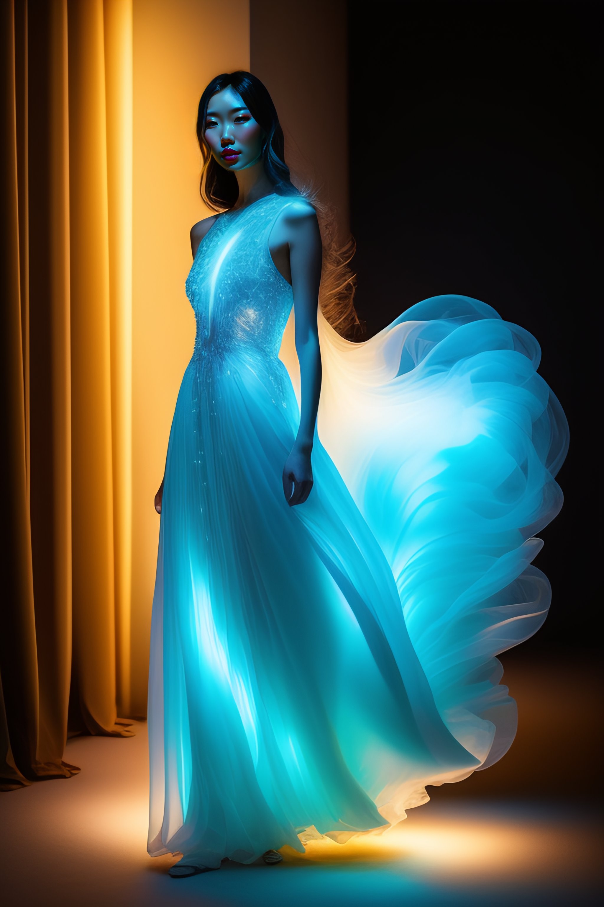 Lexica - Swirling glowing transparent bioluminescent liquid-like long ...