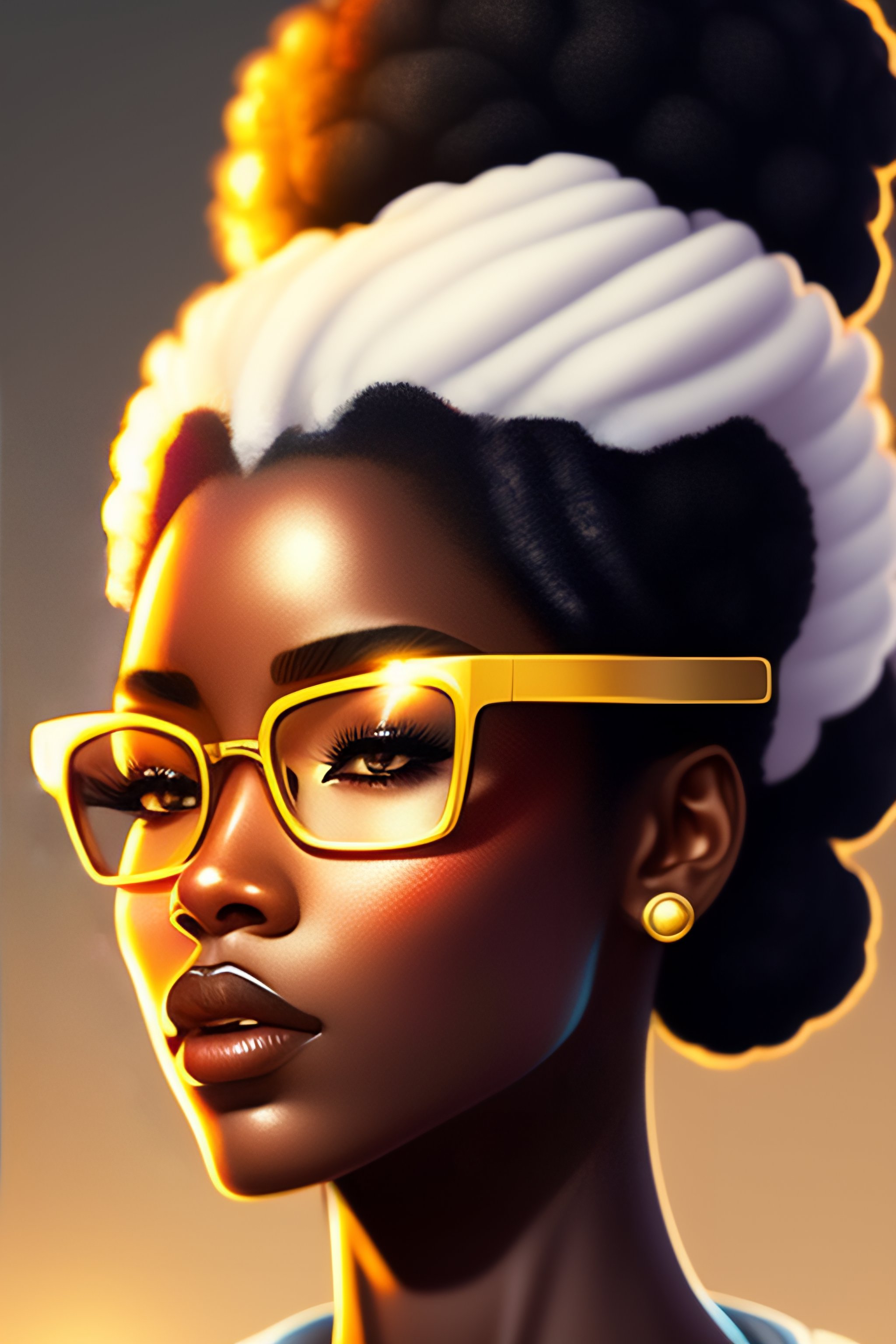 Lexica - Black character, white eyes gold hexagon glasses, flat top ...