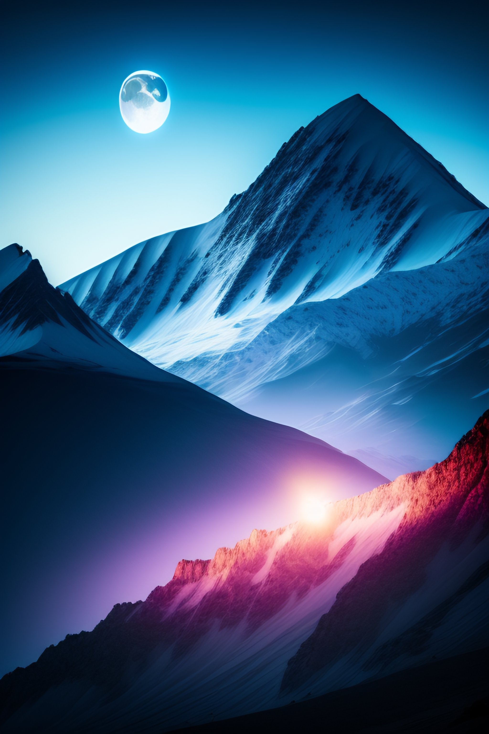 Lexica - A photograph with blue and dark tones of a mountain with the ...