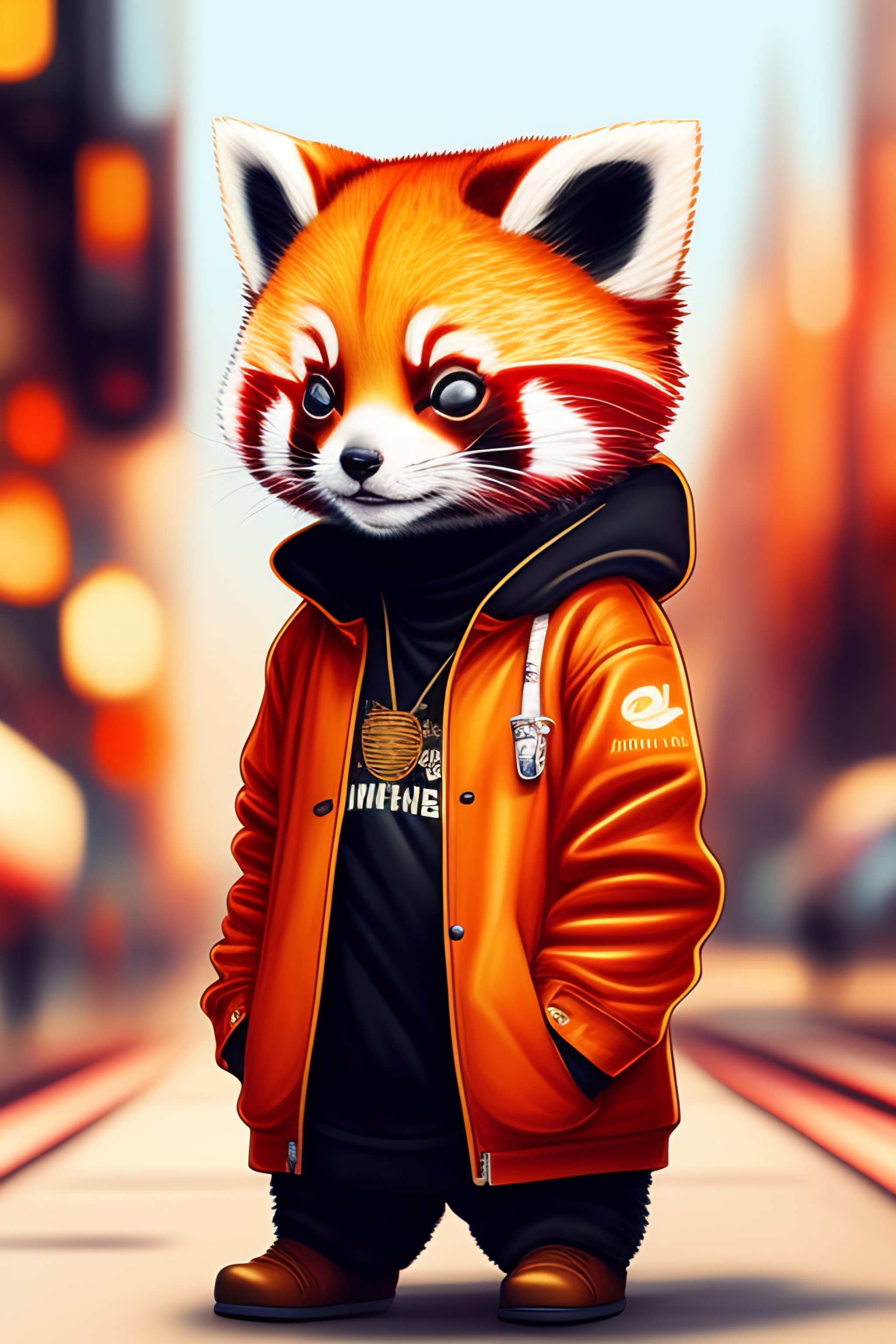 Lexica - Cute small humanoid cat red panda, , wearing urban street ...