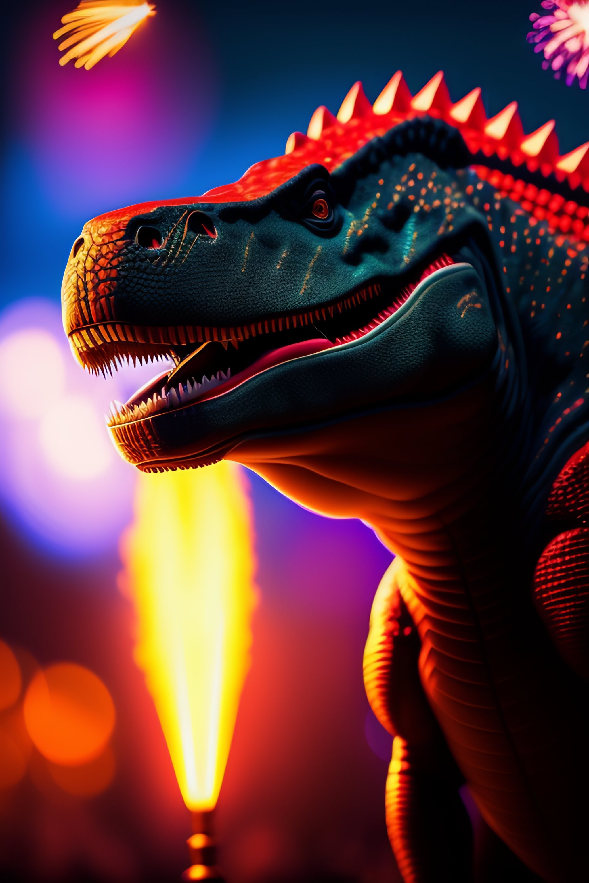 Lexica - A T-Rex staring at fireworks, cinematic, Pixar