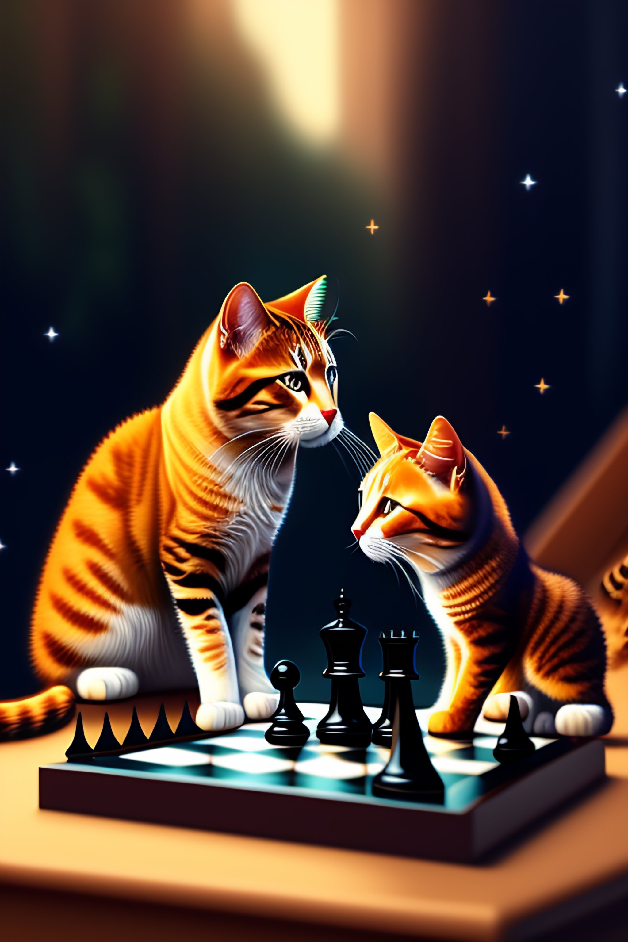 Lexica - Chess game between 2 beautiful cats, impressionist drawing ...