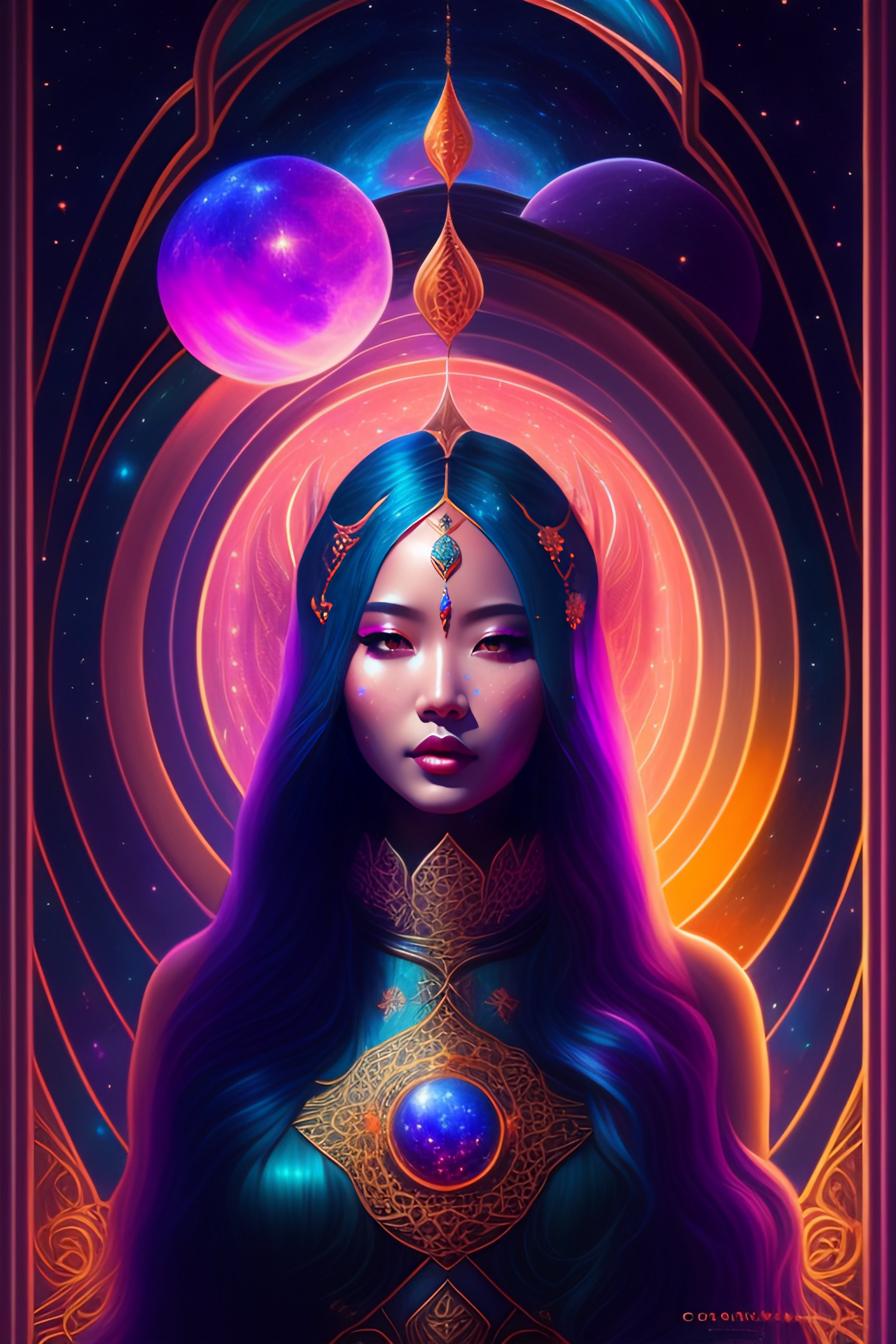 Lexica - Cosmic sorceress, nebulas, galactic, Concept art portrait by ...