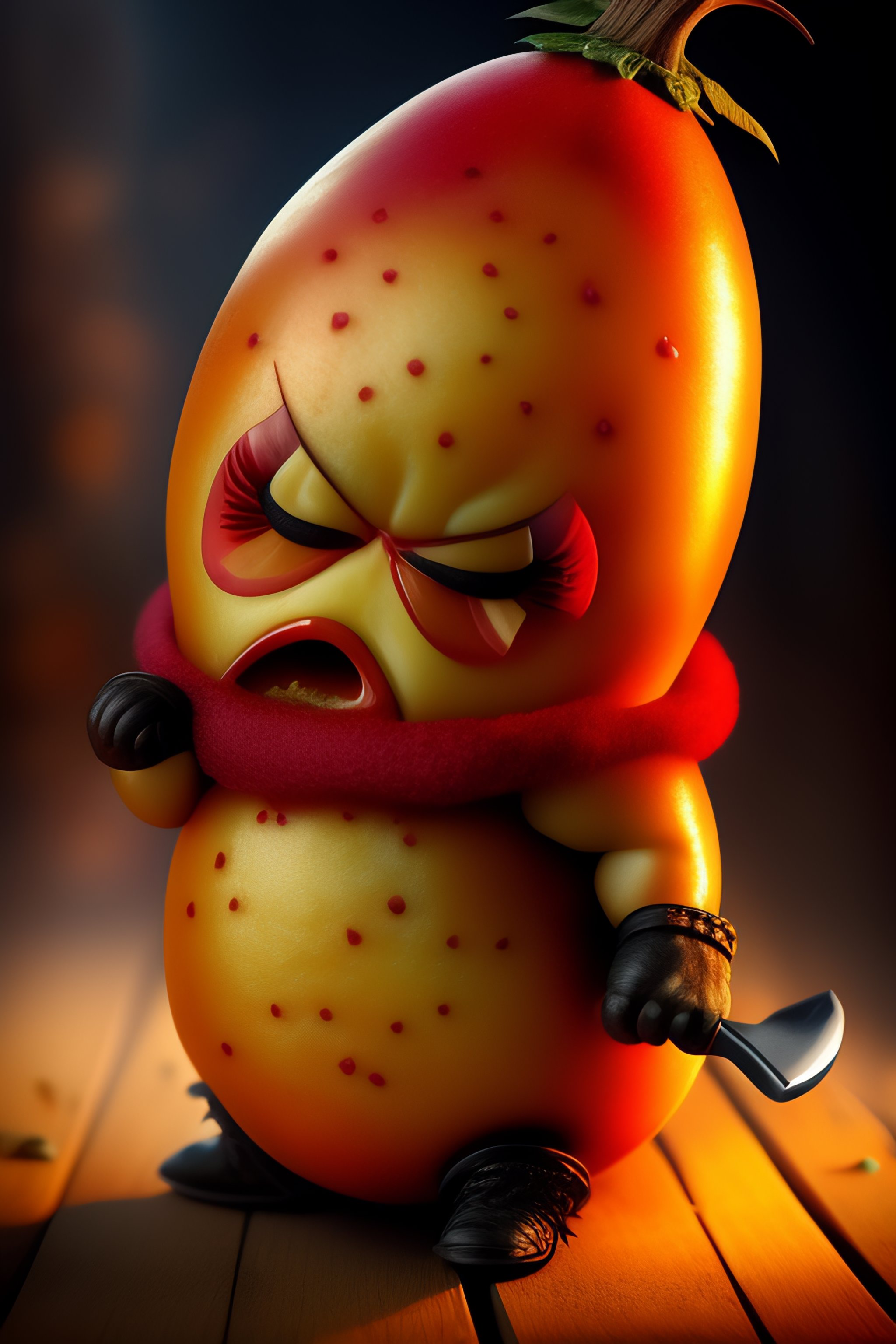 Lexica - Angry potato with weapon scary horror