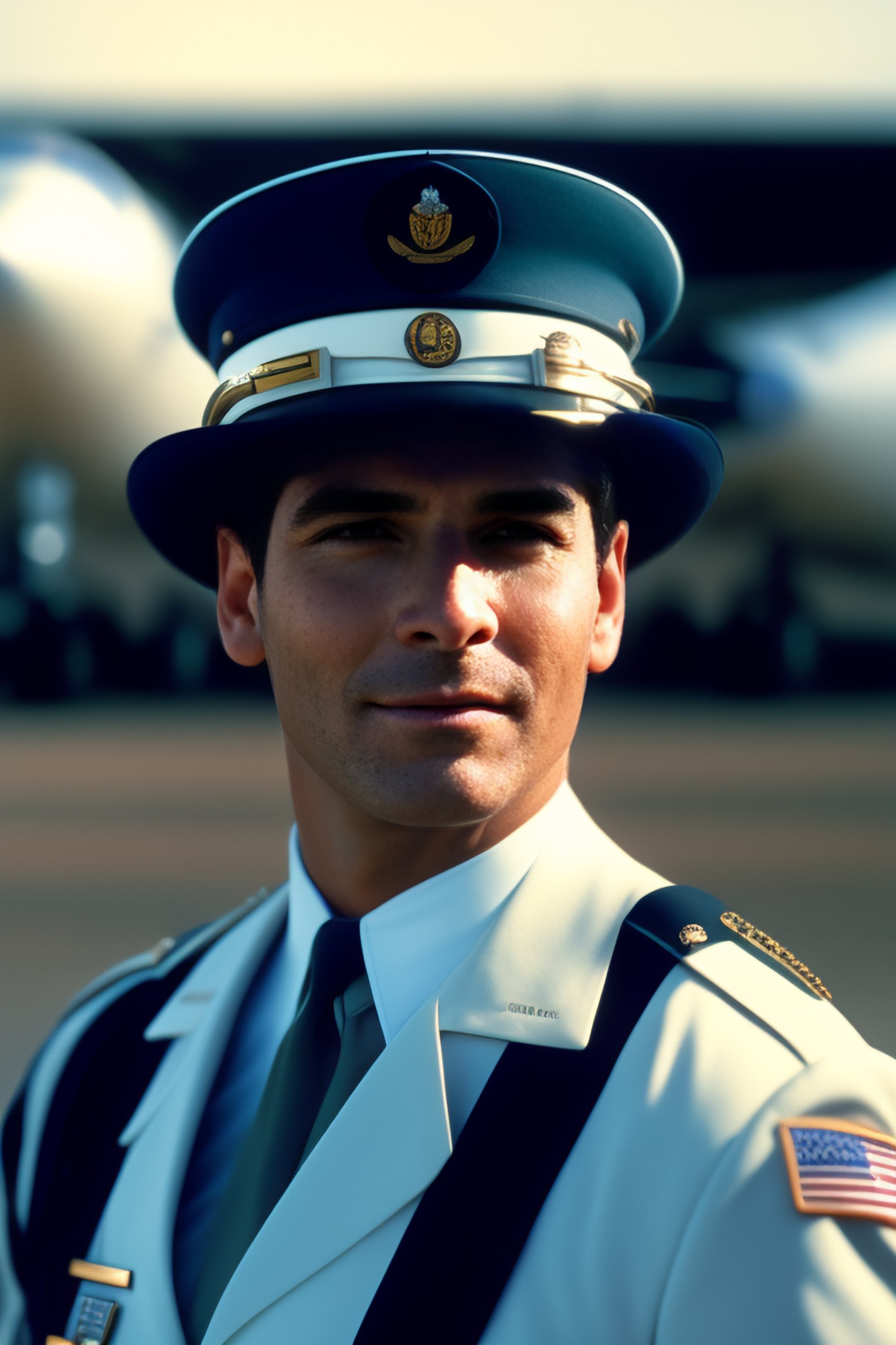 Lexica - A pilot standing in a civilian airport wearing a 1990s style ...