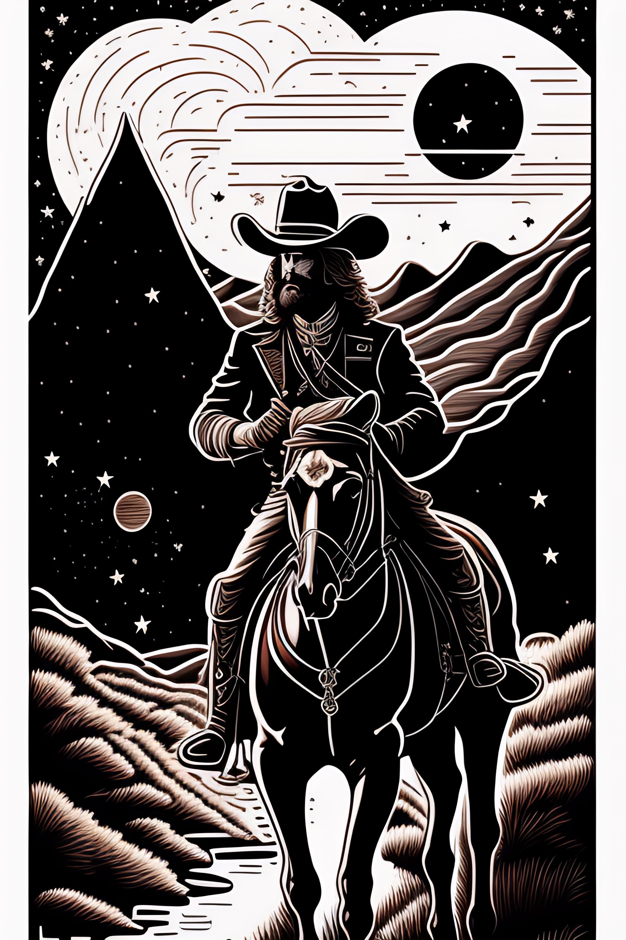 Lexica - Highly detailed line color drawing of cowboy digital art ...