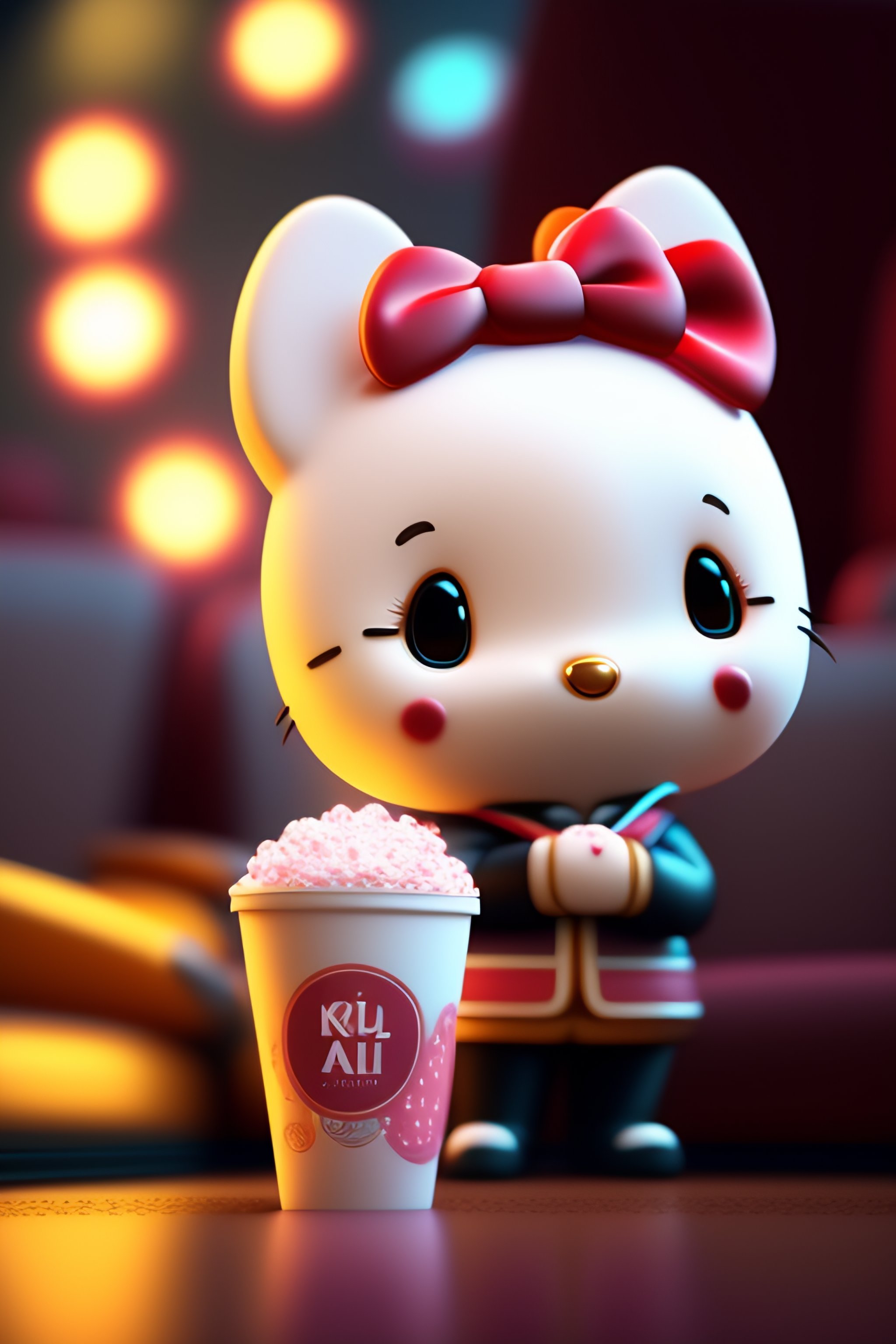 Lexica - Cute small humanoid Hello kitty sitting in a movie theater ...