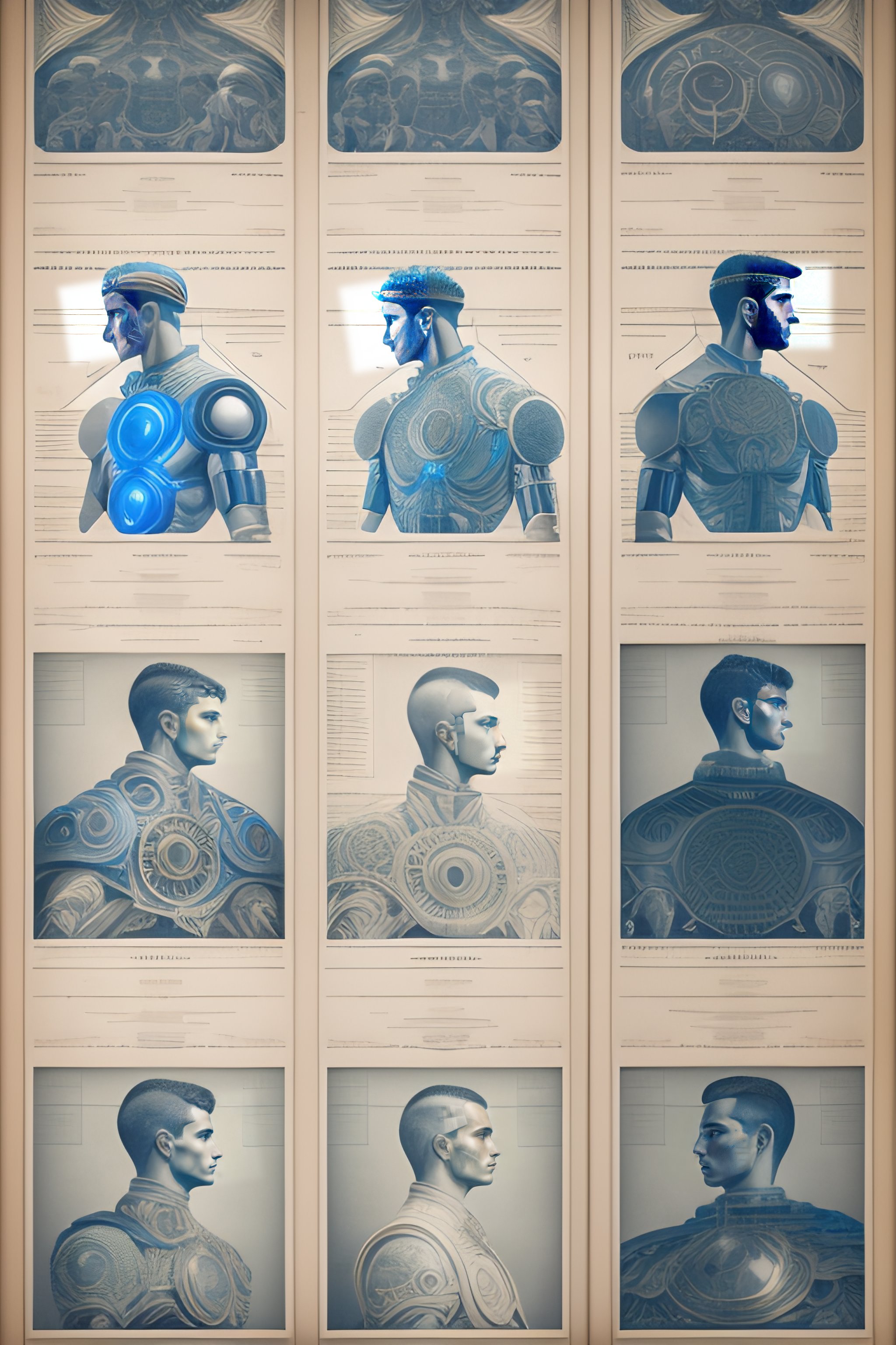 Lexica - Detailed schematics of a young male cyborg, Venetian man ...