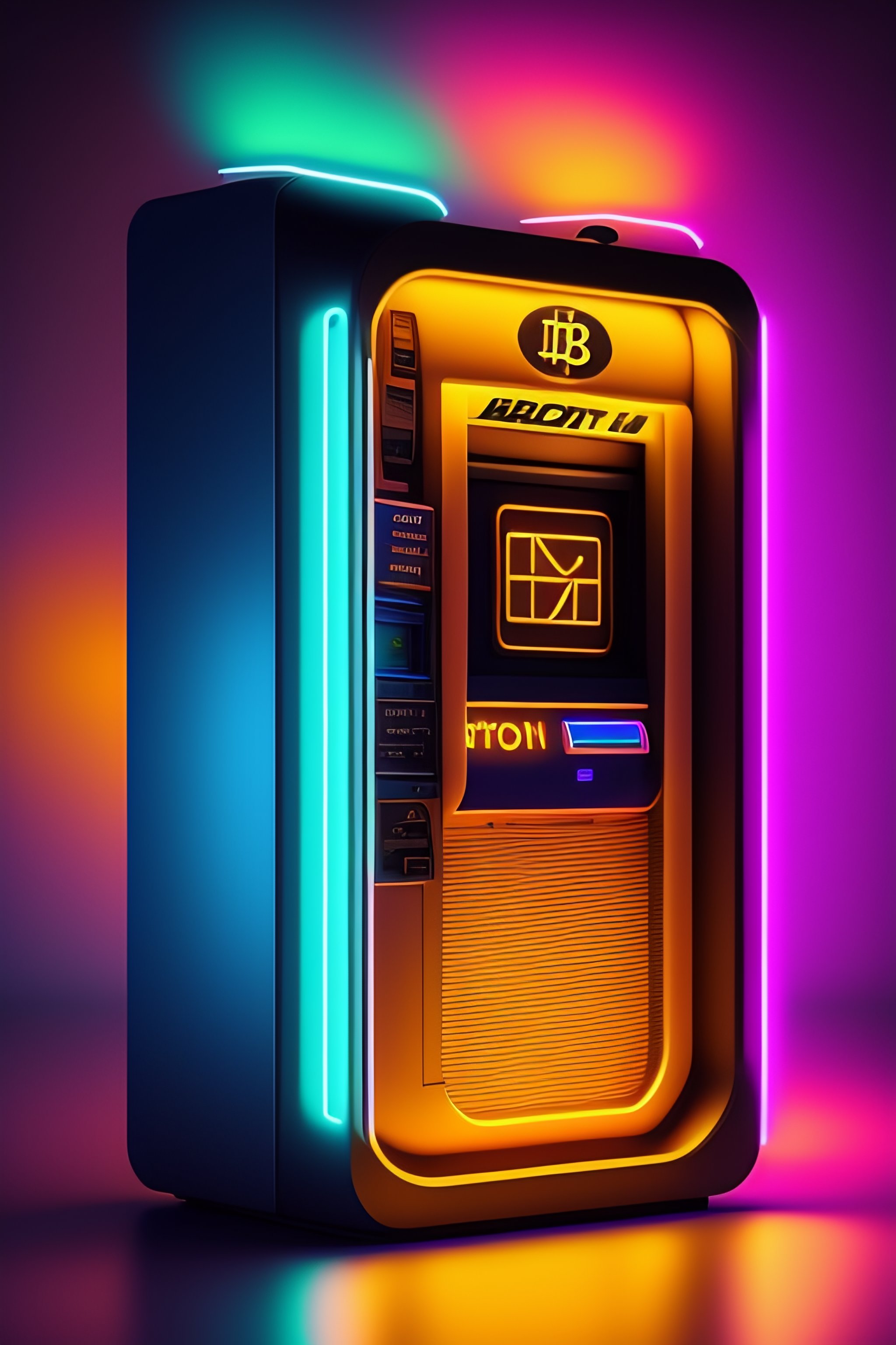 Lexica - NEON LIGHT BITCOIN LOGO ATM. HIPSTER VIBE