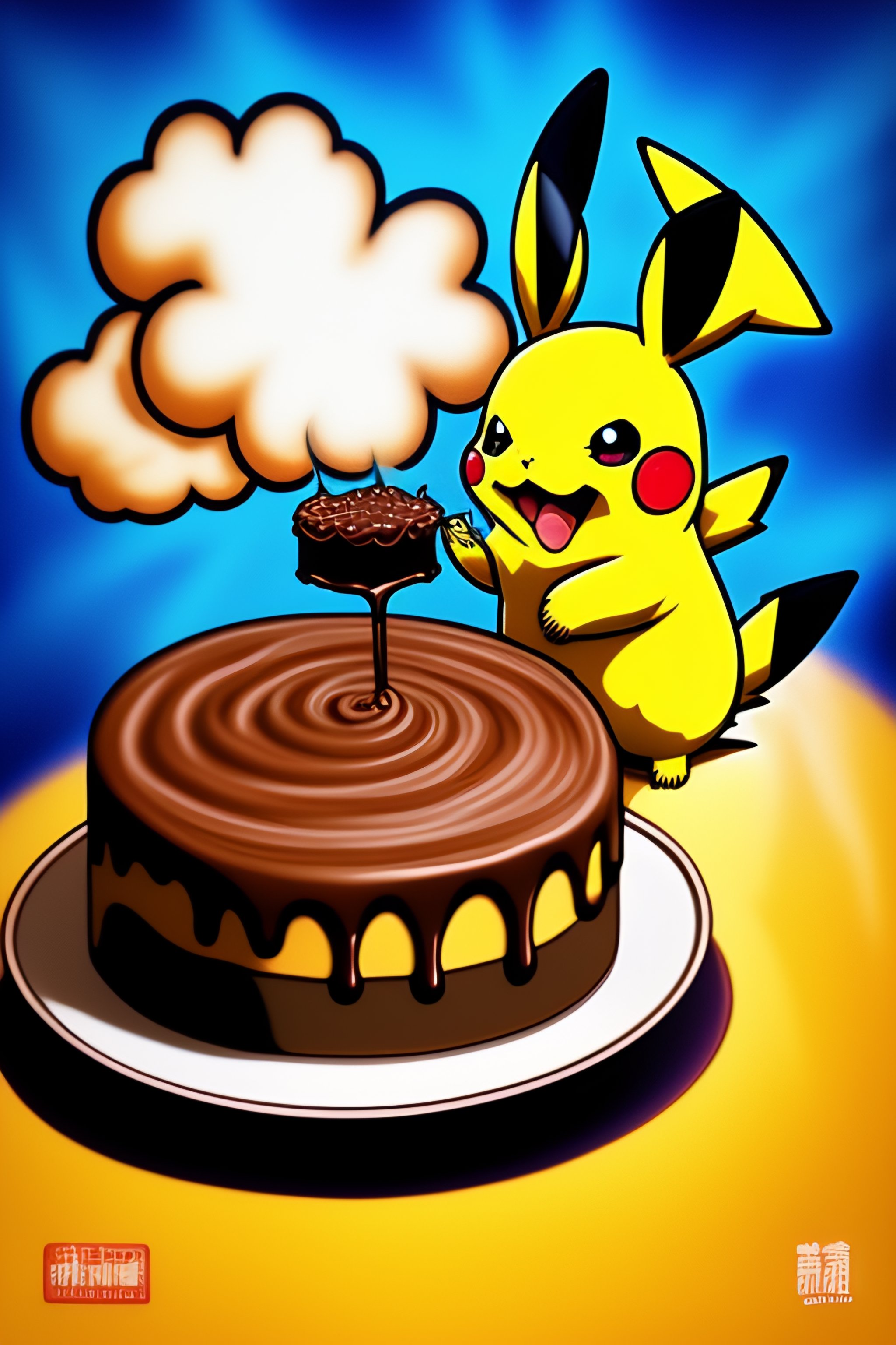 Lexica - Pikachu attacking a chocolate cake with an electric attack ...