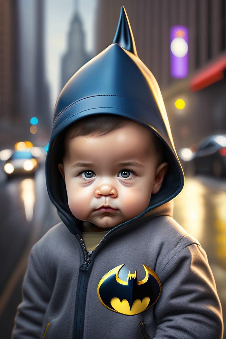Lexica - Batman baby boy cute in new york, nighttime, raining, bat ...