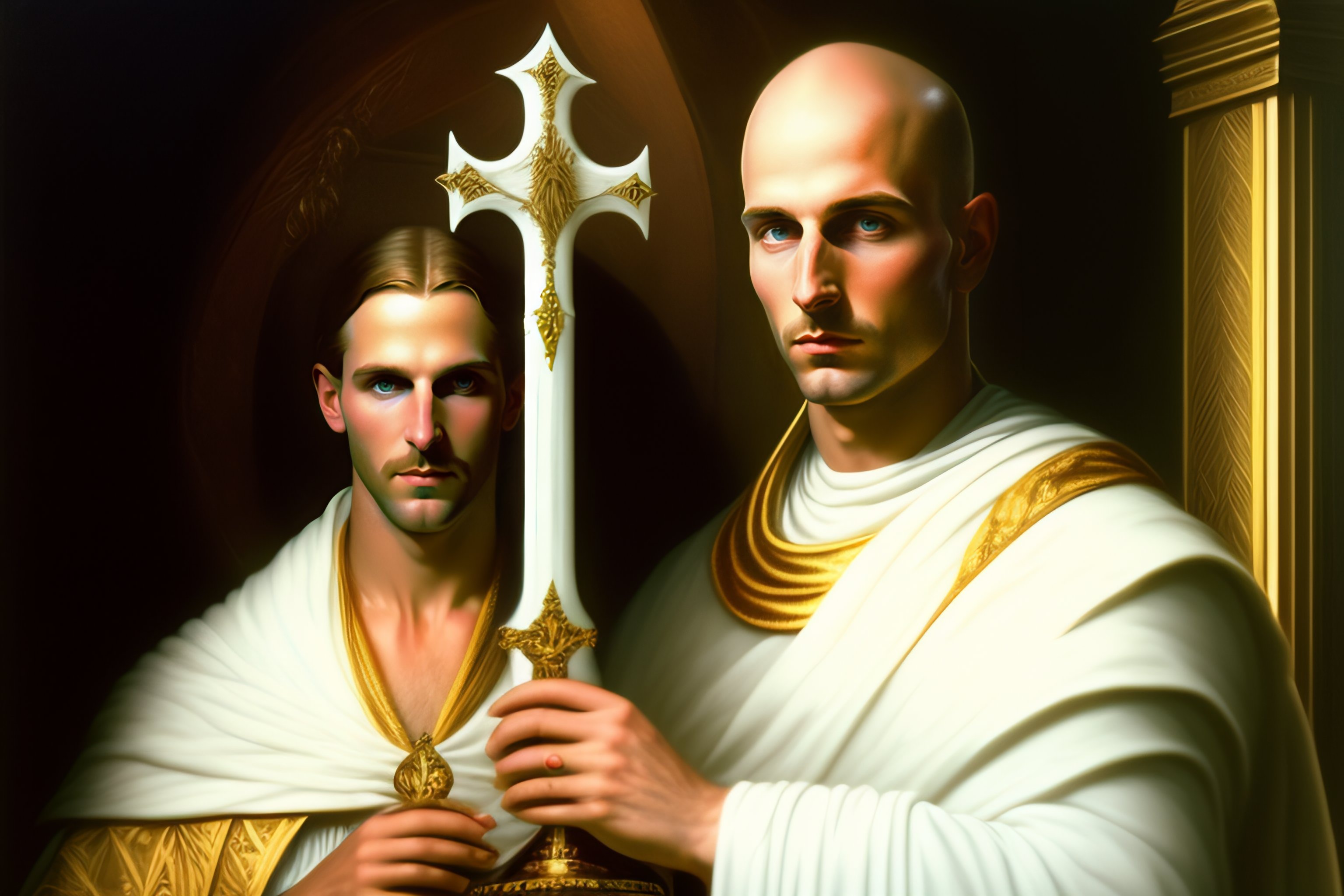 Lexica - White Monk in dark robe hold a white snake on the cross greek ...