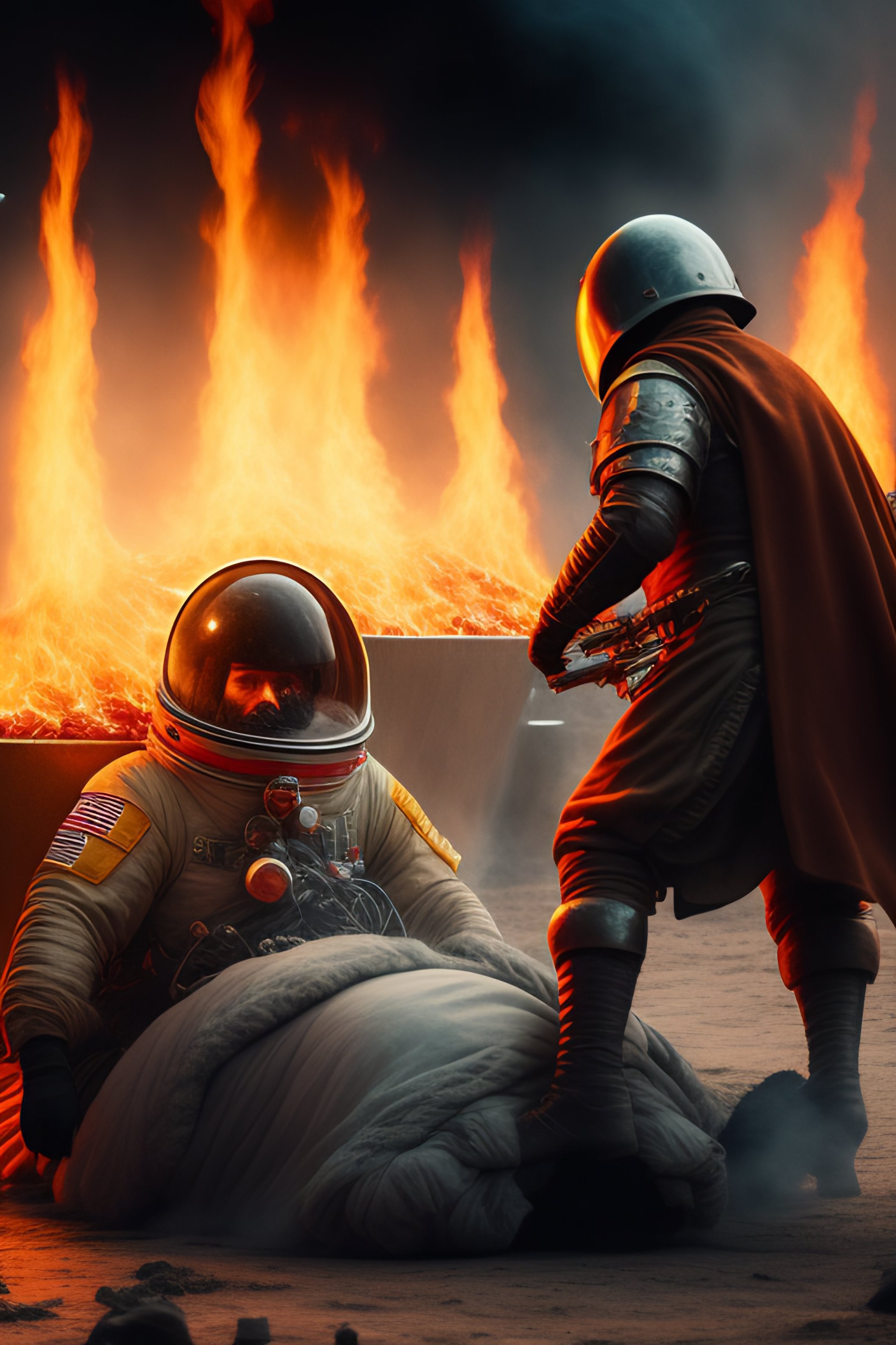 Lexica - Medieval grimy people in rags burn a Soviet cosmonaut at the ...