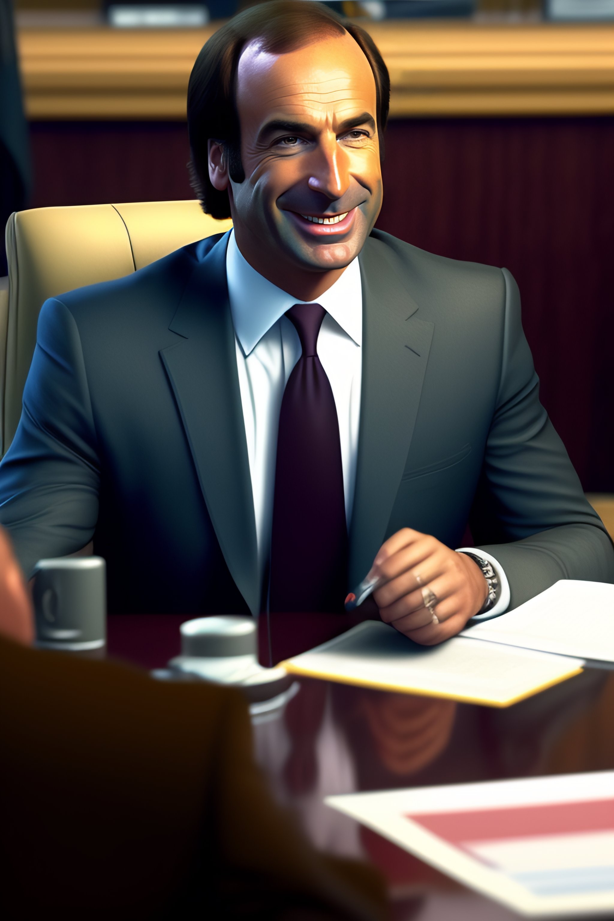 Lexica - Saul Goodman talking to the camera with money in office ...