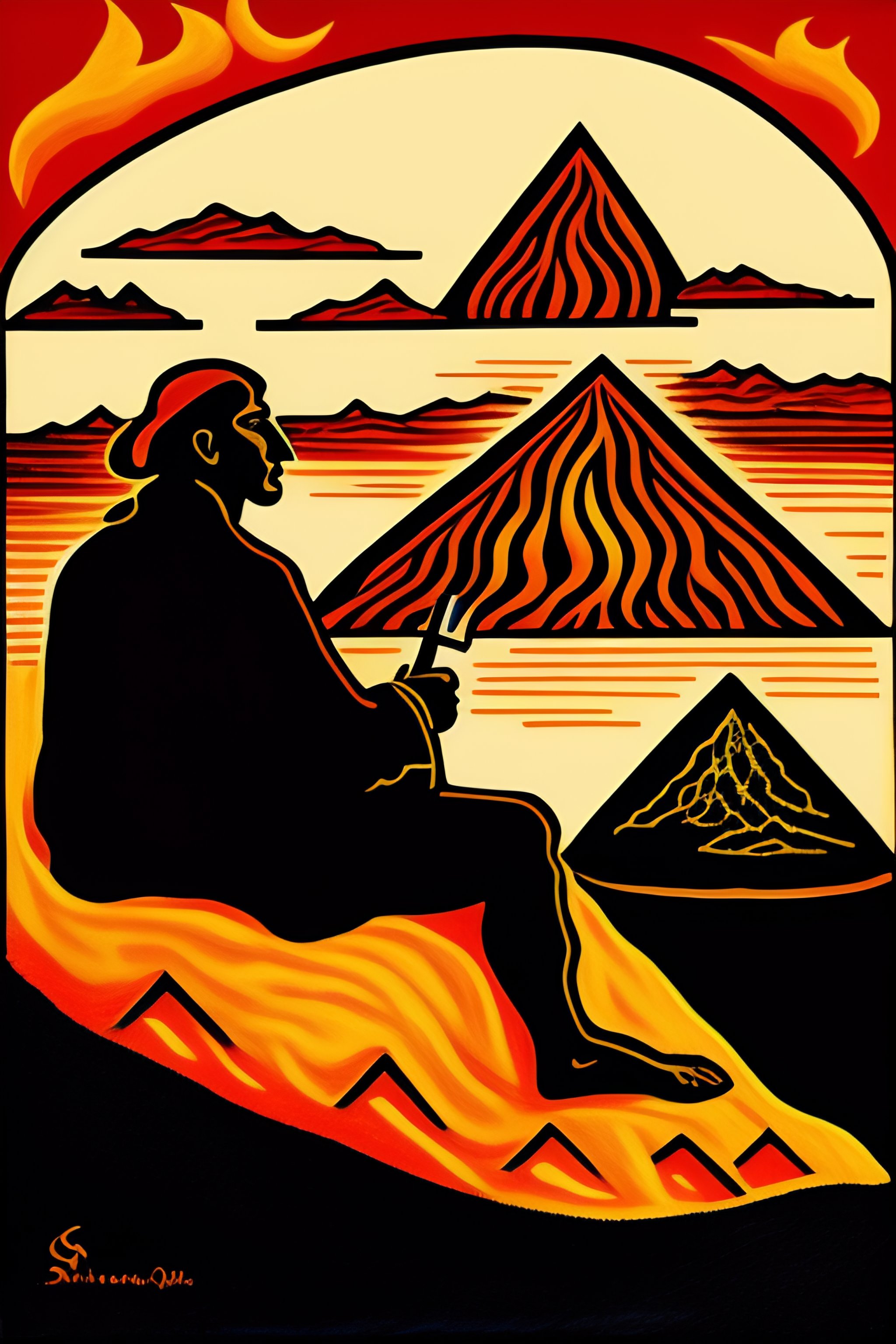 Lexica - Drawing in picaSSO style of an old shaman sitting on a rock ...