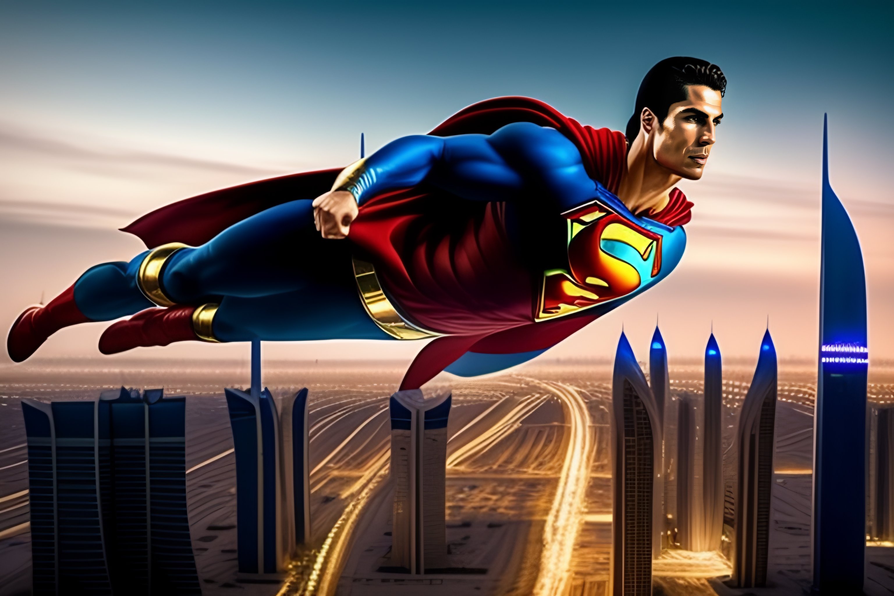 Lexica - Cristiano as superman flying over the city of saudi arabia