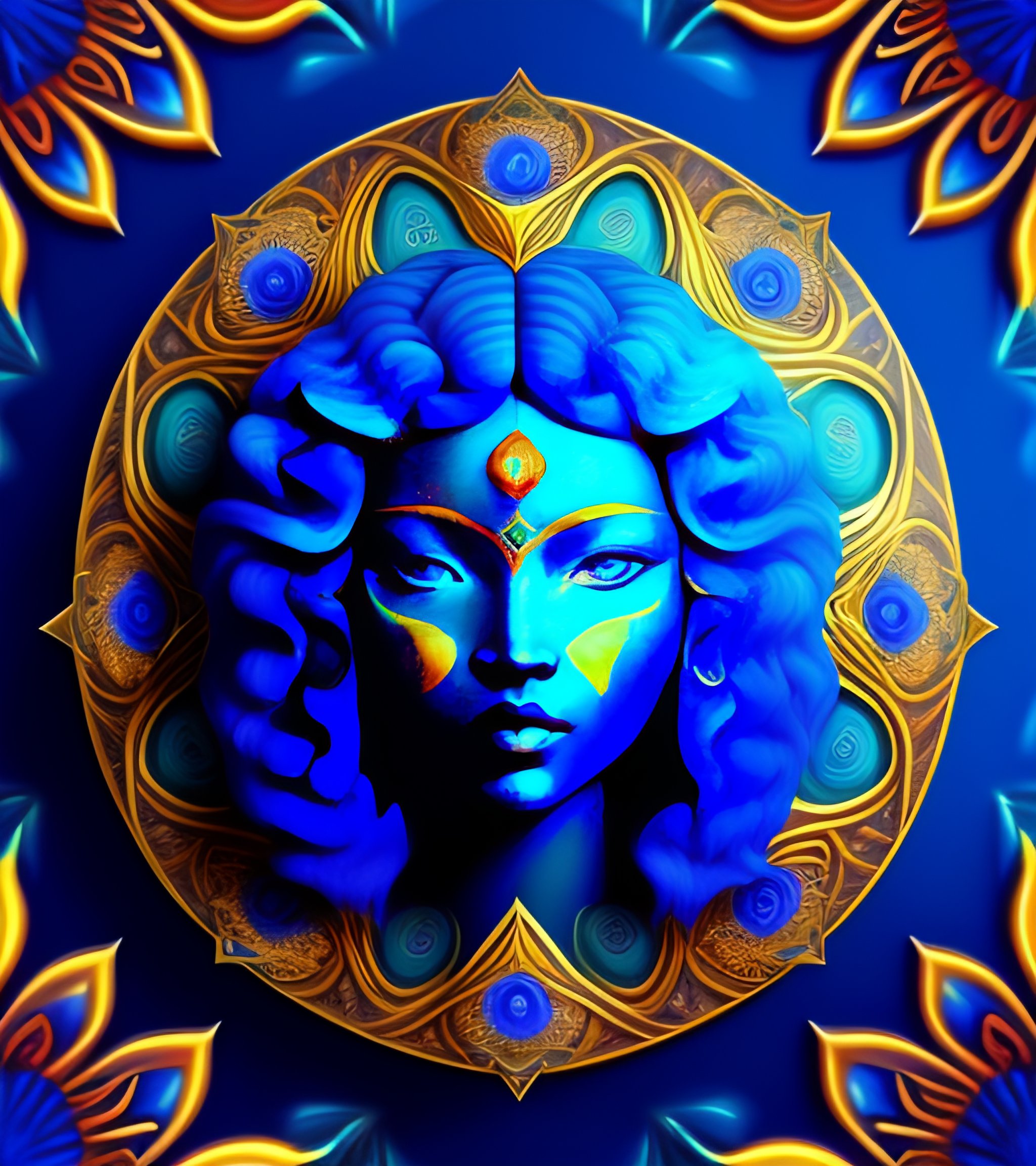 Lexica - 2d blue avatar humanoid drawind psychedelic, 2d flat, mandala ...