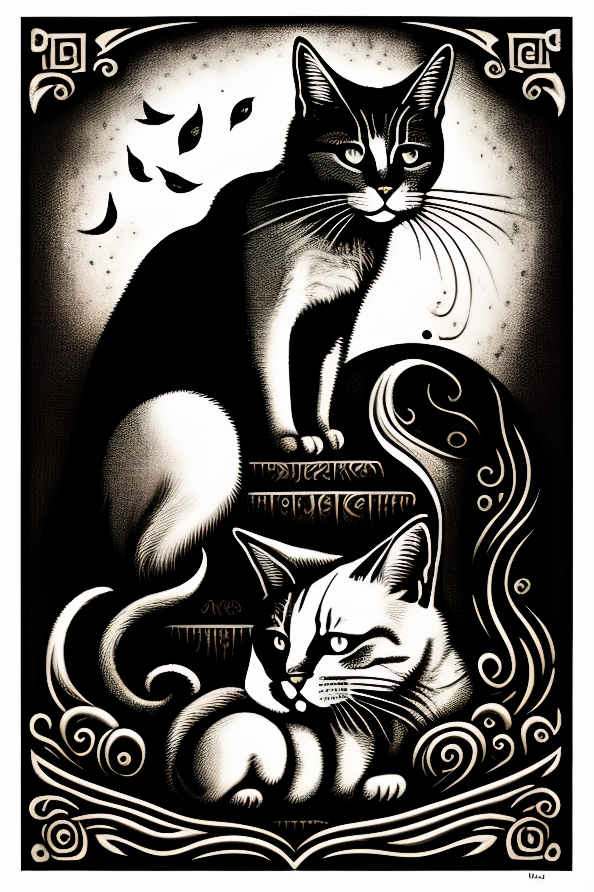 Lexica - Ex libris ink of 2 cats in love with flammes around them ...