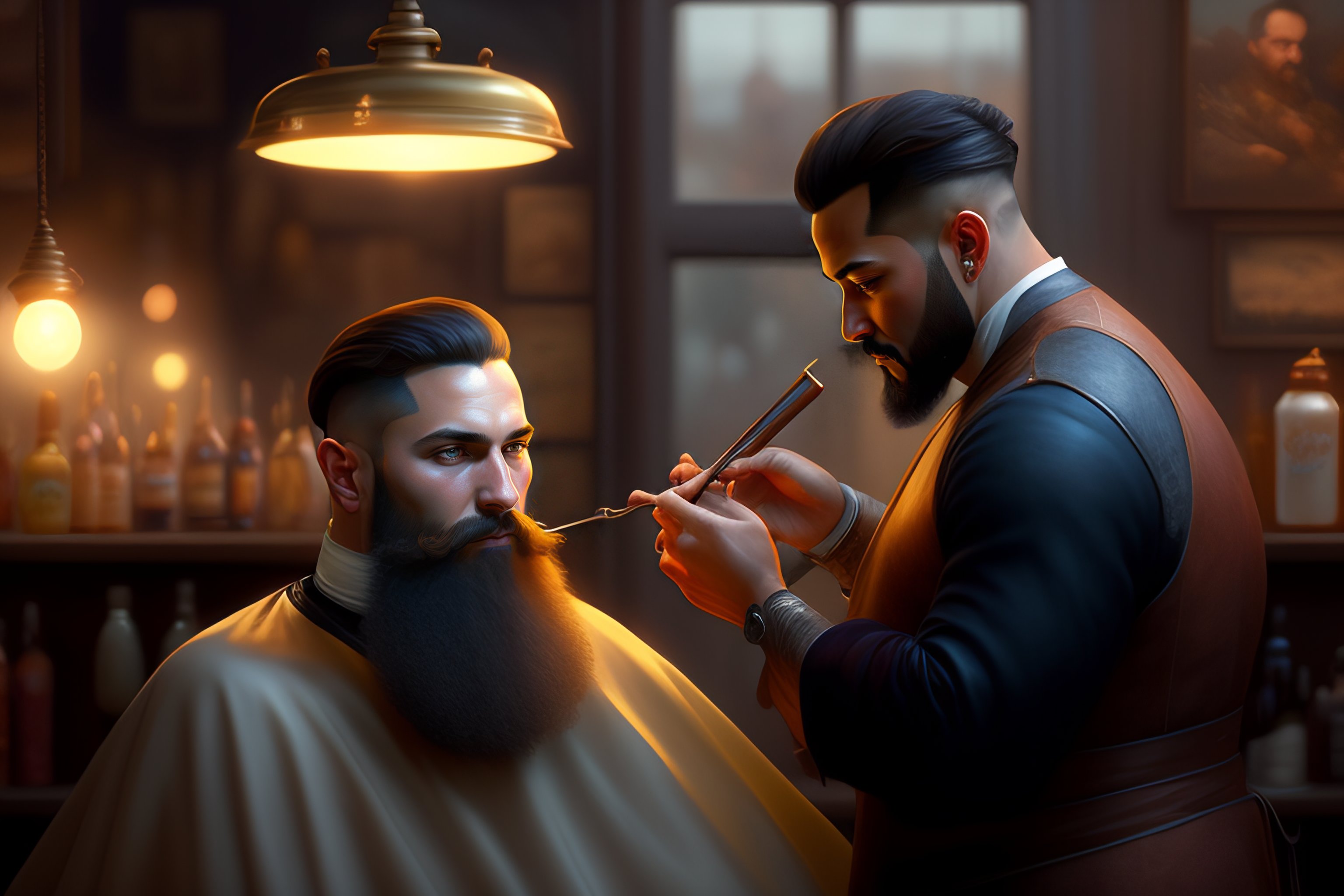 Lexica - A customer and a barber in a barber shop illustrator, by ...