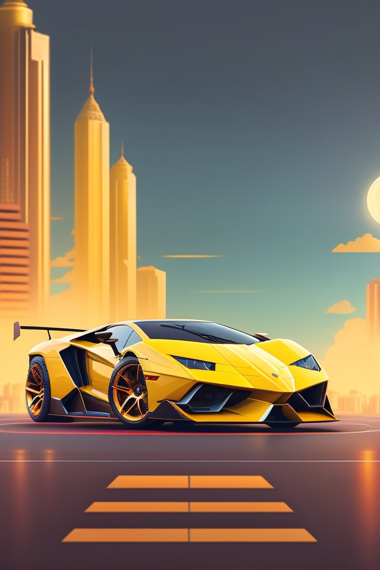 Lexica - A futuristic yellow lambo parked in front of a city ...