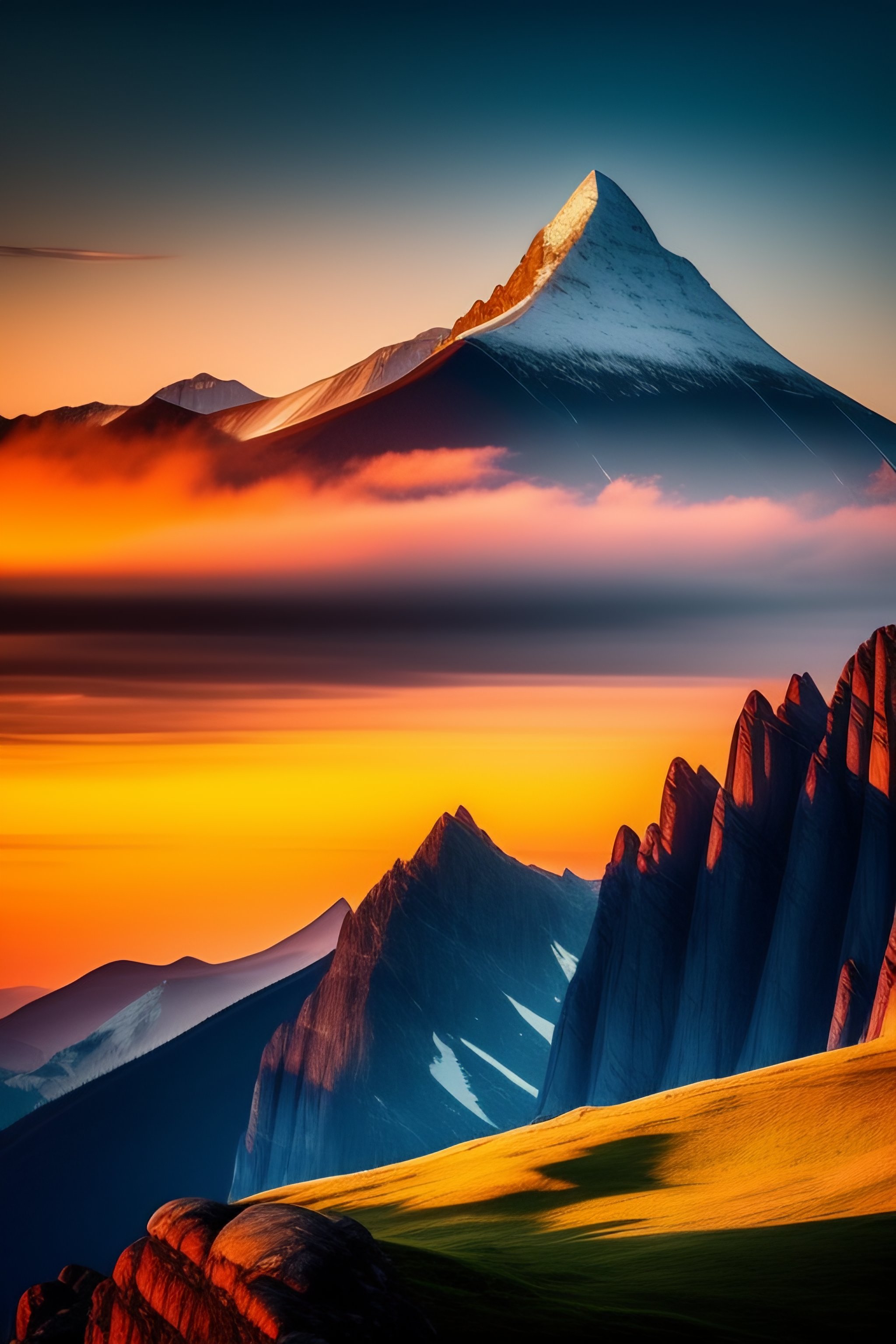 Lexica - Imagine a single mountain peak rising high above the ...