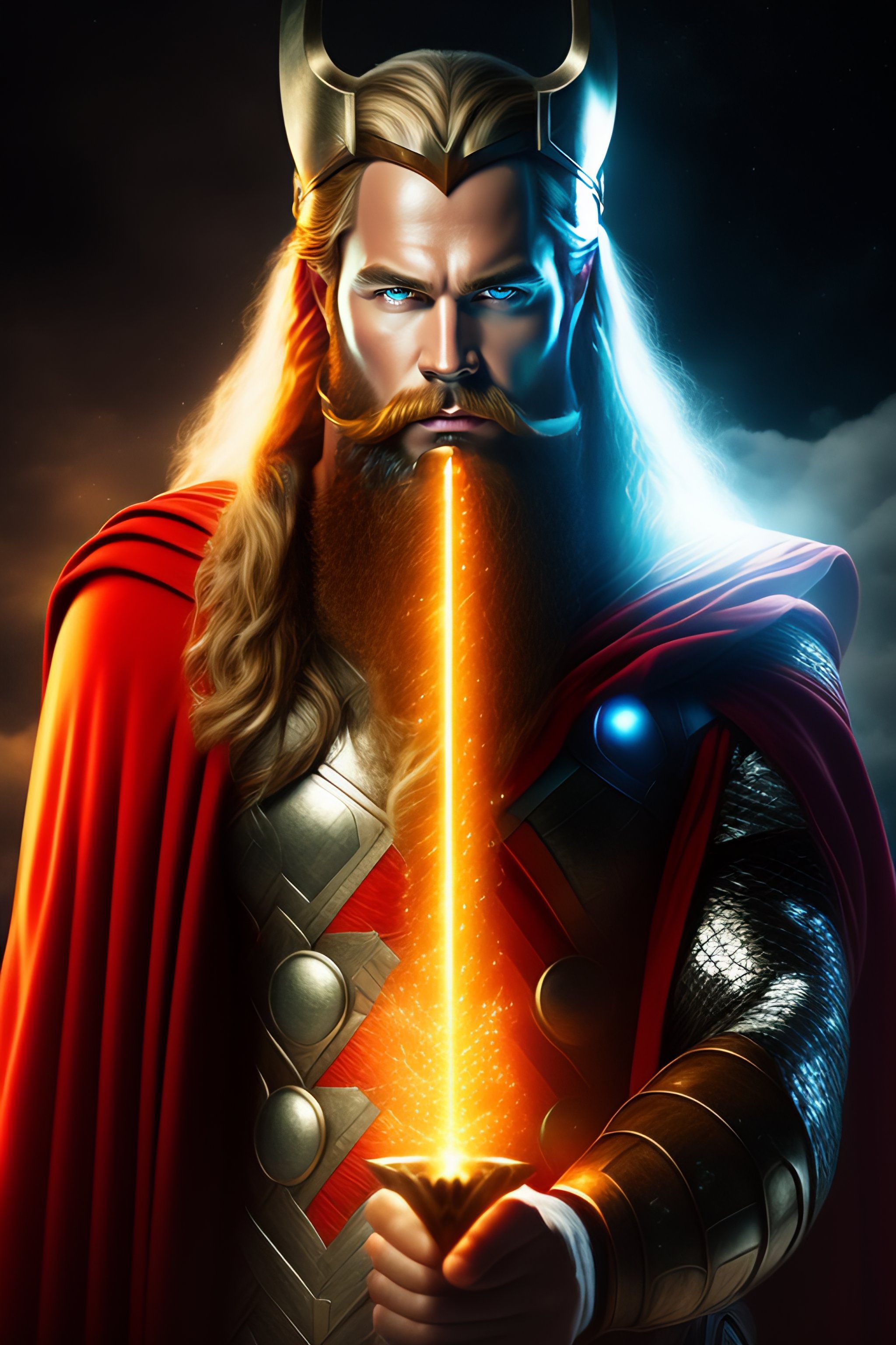 Lexica - 3D image of Thor Viking God with his hammer lightening