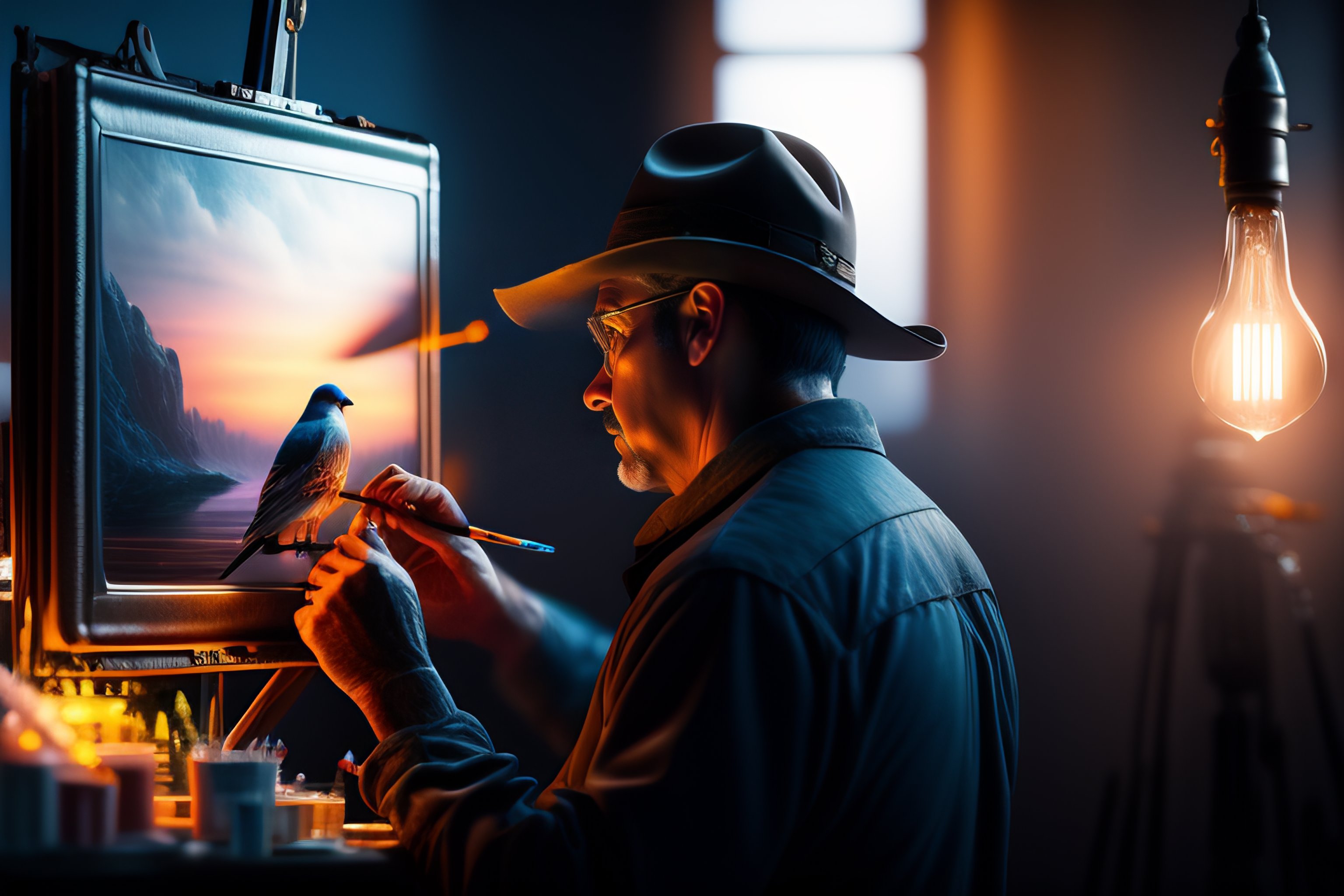 Lexica - Male, old 45 yo Painter at work, cinematic composition ...