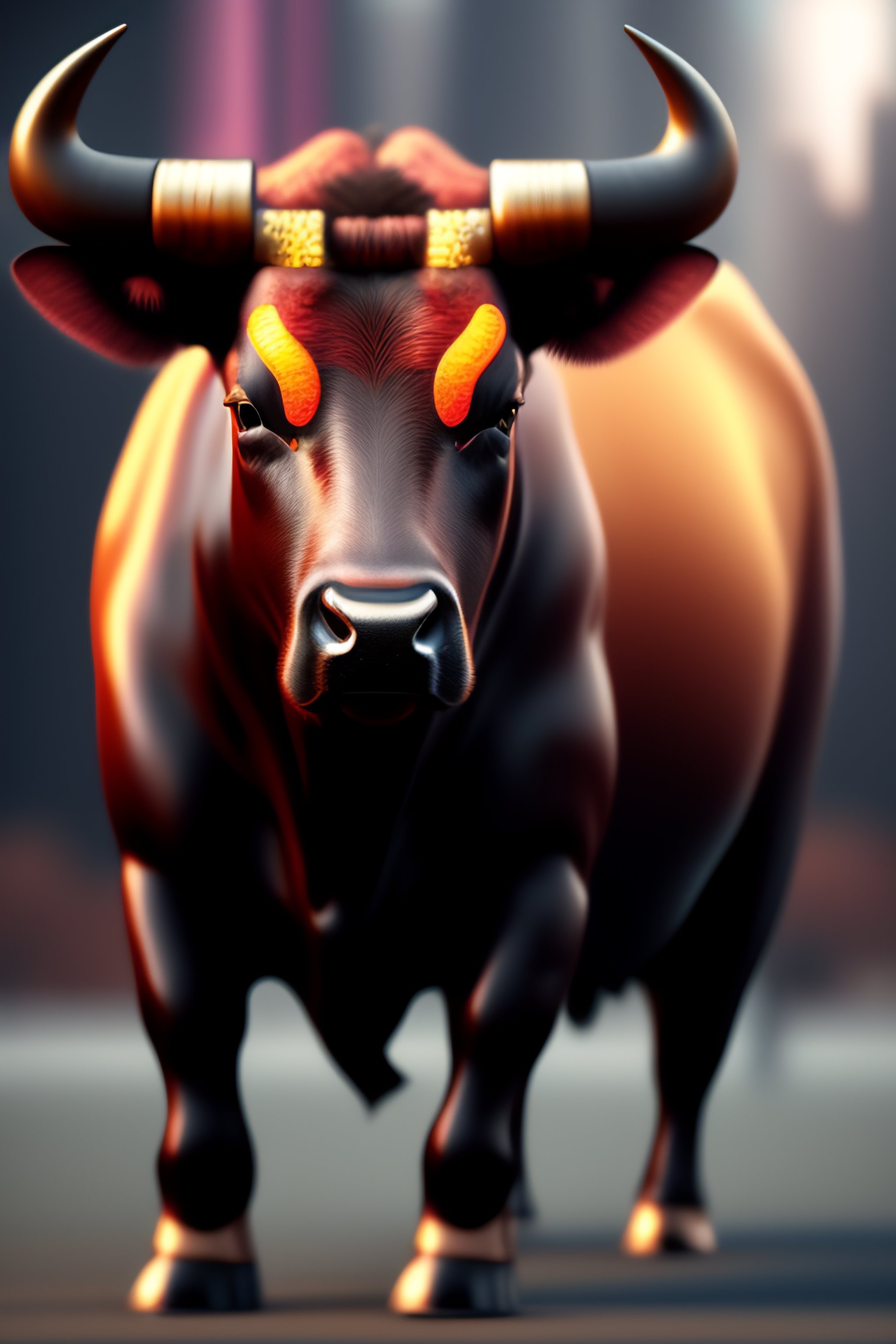 Lexica - Realistic render of bull, cyberpunk style