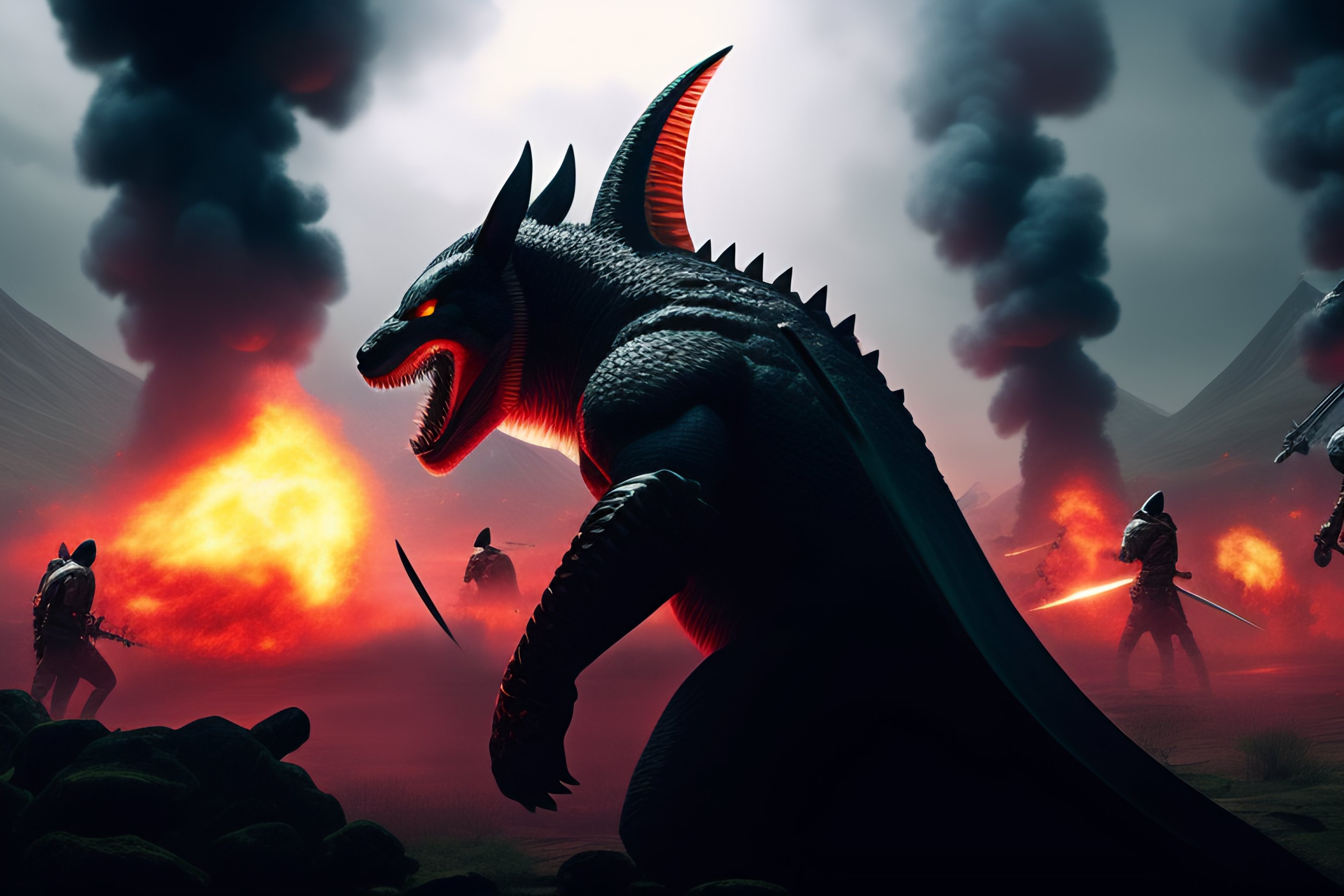 Lexica - Hunters armed with swords are attacked by countless monsters ...