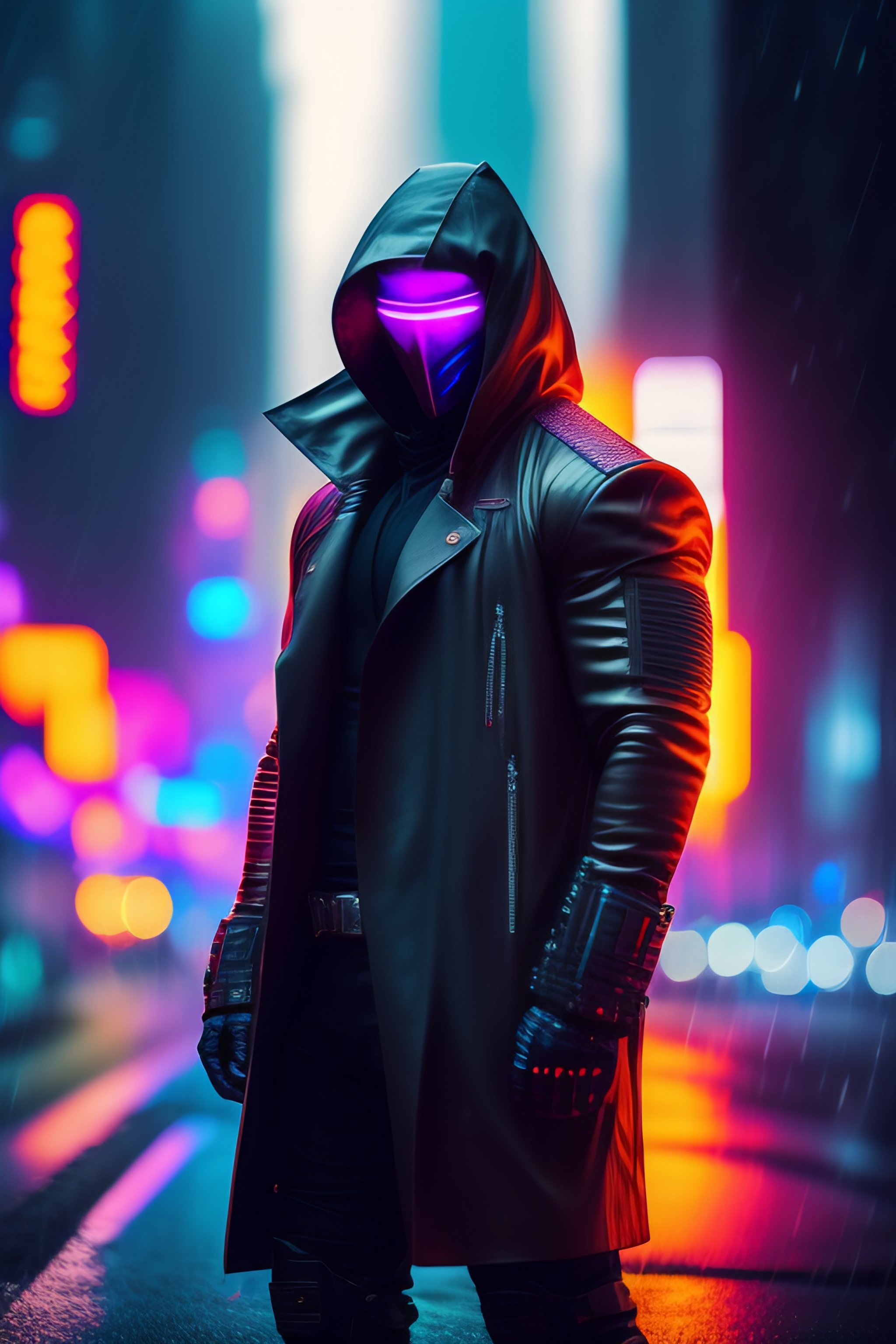 Lexica - Futuristic cyberpunk masked assassin, holding a pistol, in ...