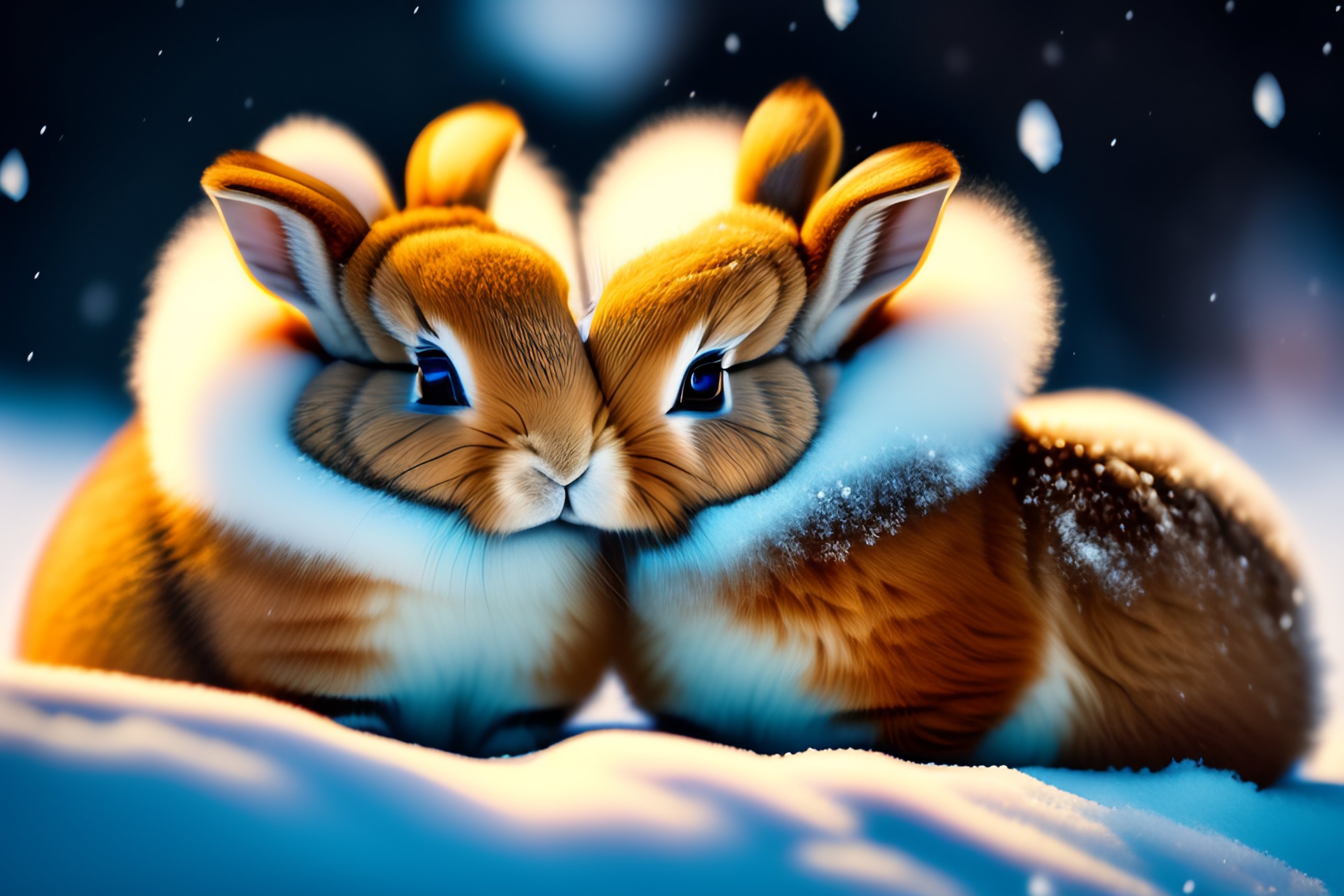 Lexica - Fluffy bunnies kissing in the snow