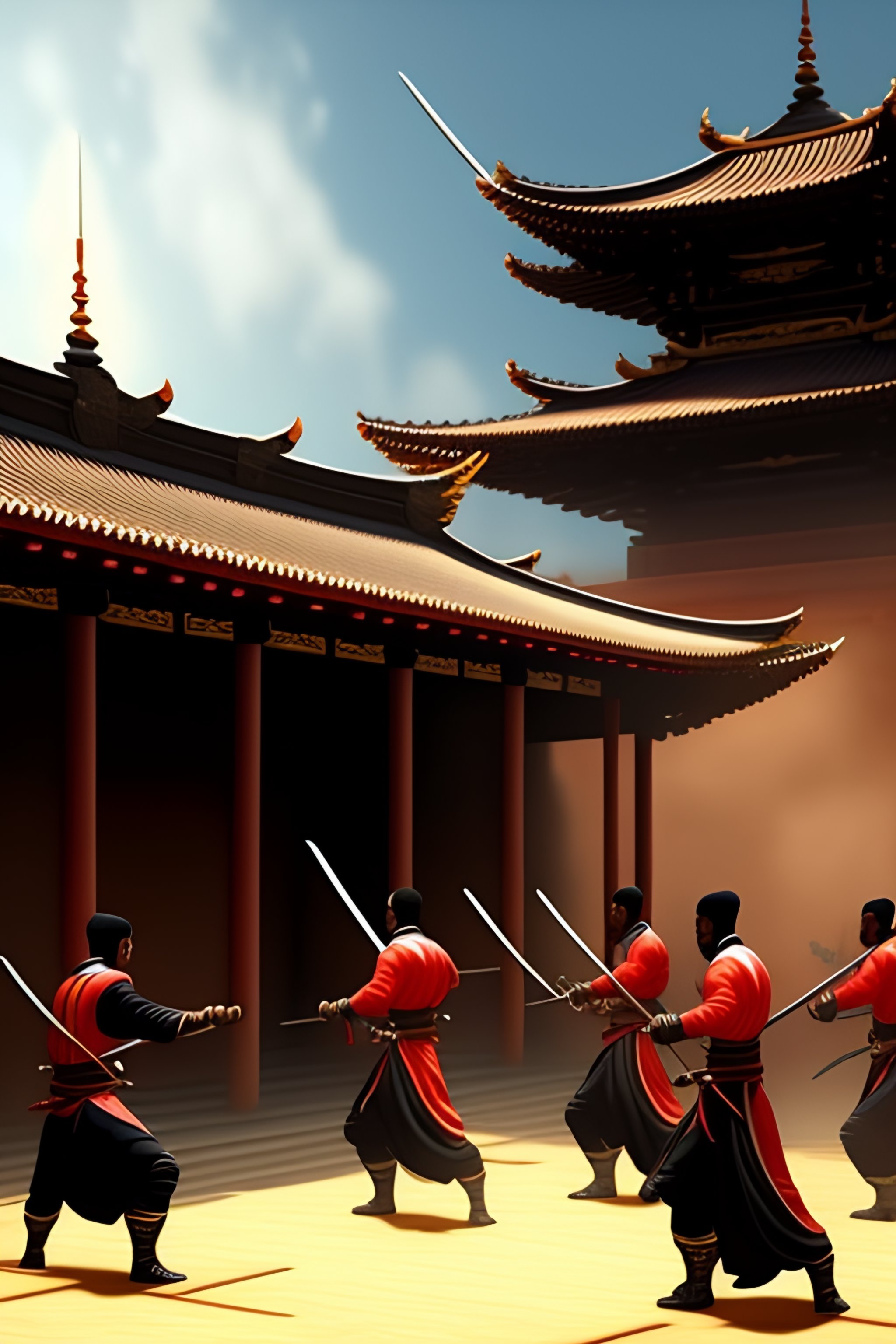 Lexica - Seven black Ninja Assassins training themselves with swords in ...