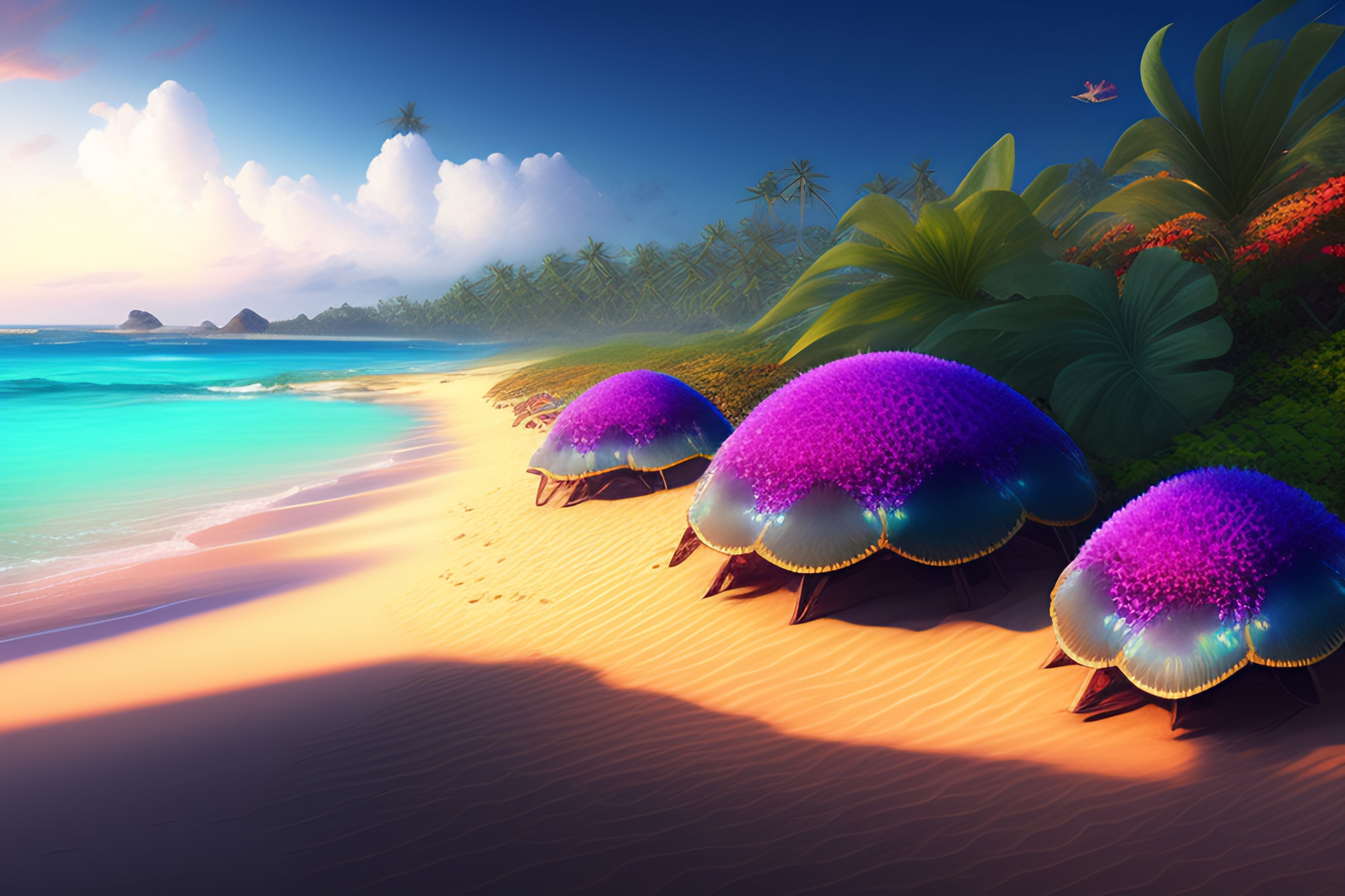 Lexica - Giant shells clams monsters on tropical beach sand with ...