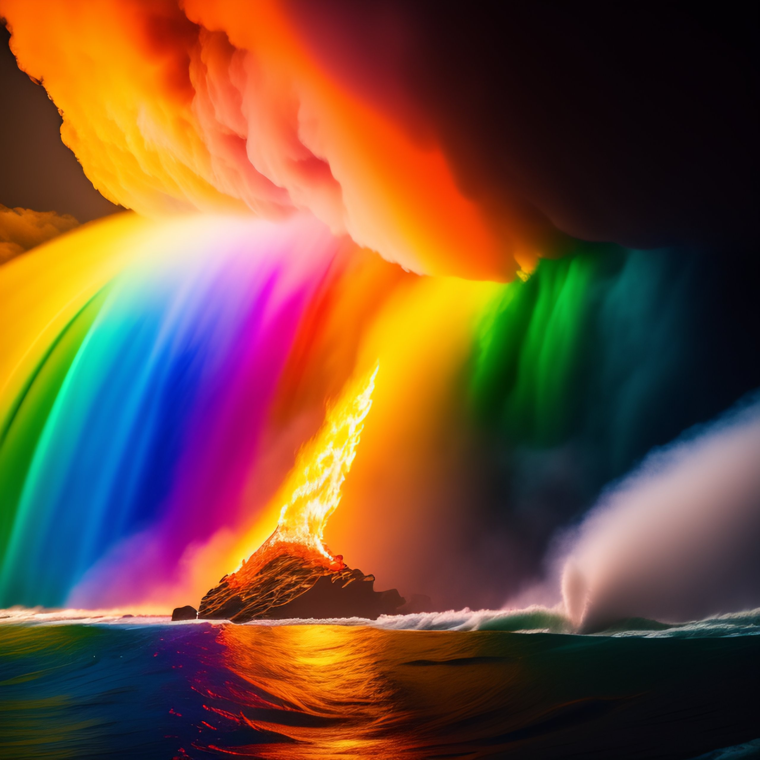 Lexica - Dramatic lighting, dramatic fire, splash, rainbow