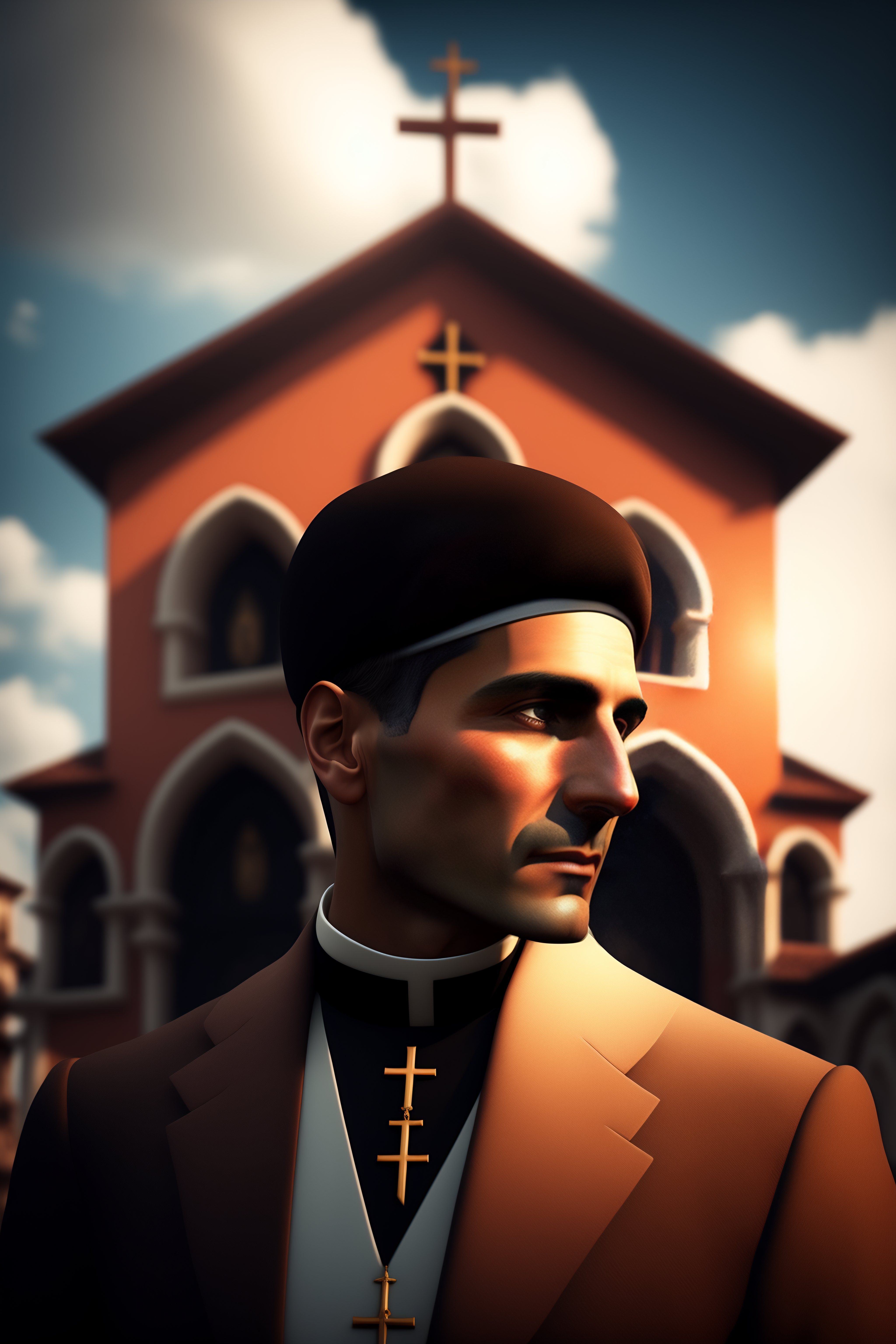 Lexica - Italian priest with short brown hair. Calm. With compassionate ...