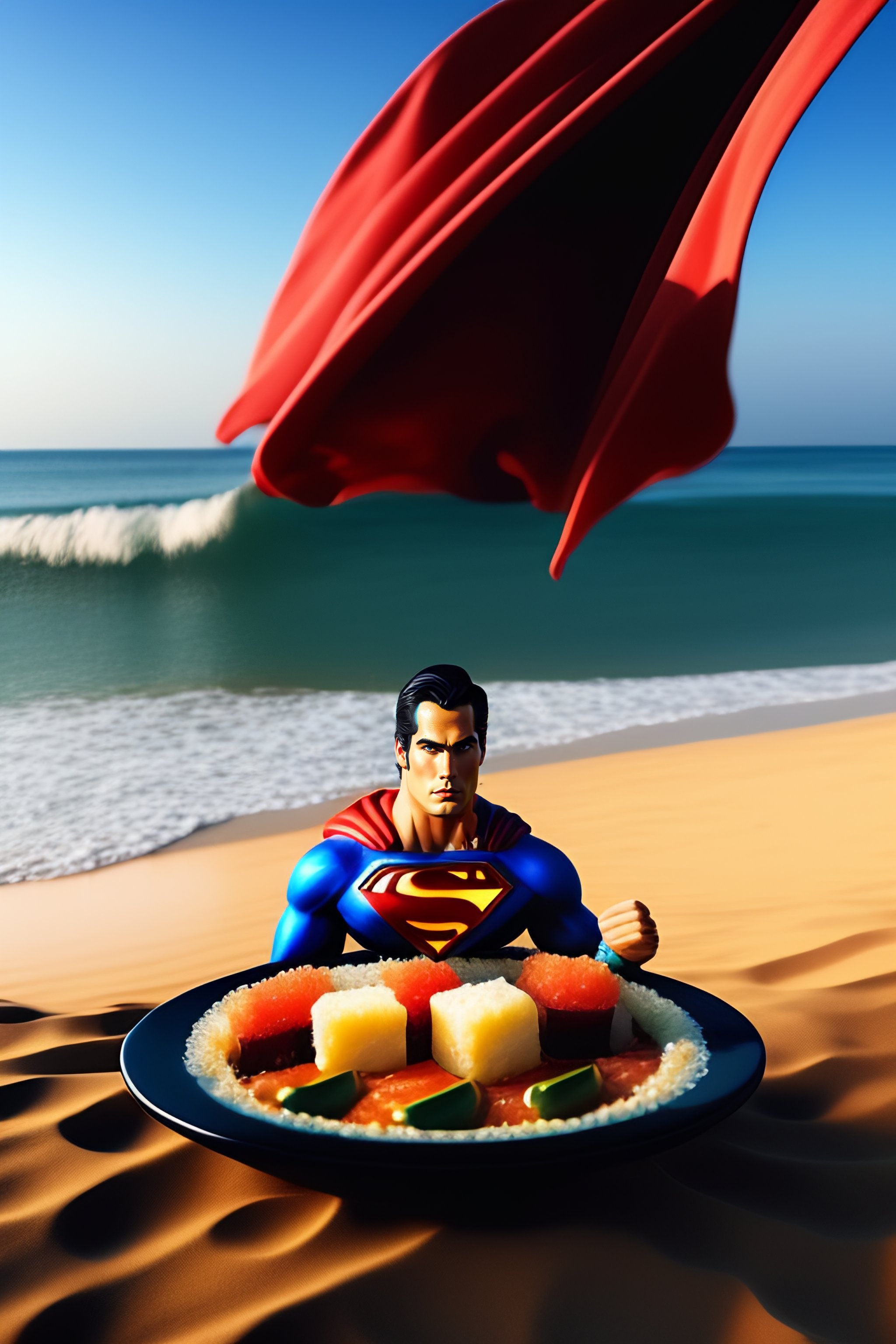 Lexica - Superman en la playa comiendo sushi