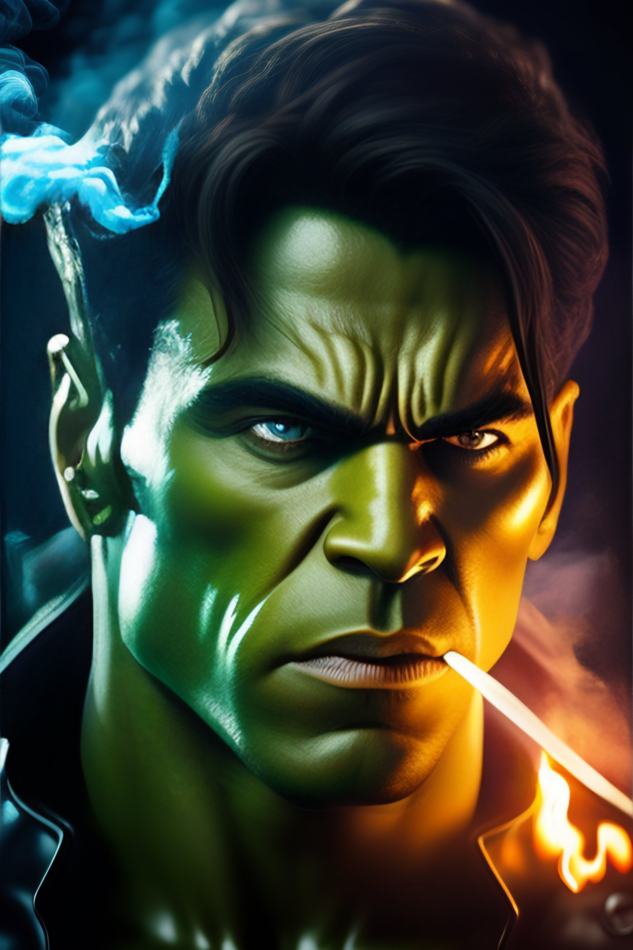 Lexica - Realistic 8k incredible hulk face breaking thru wall smoke ...