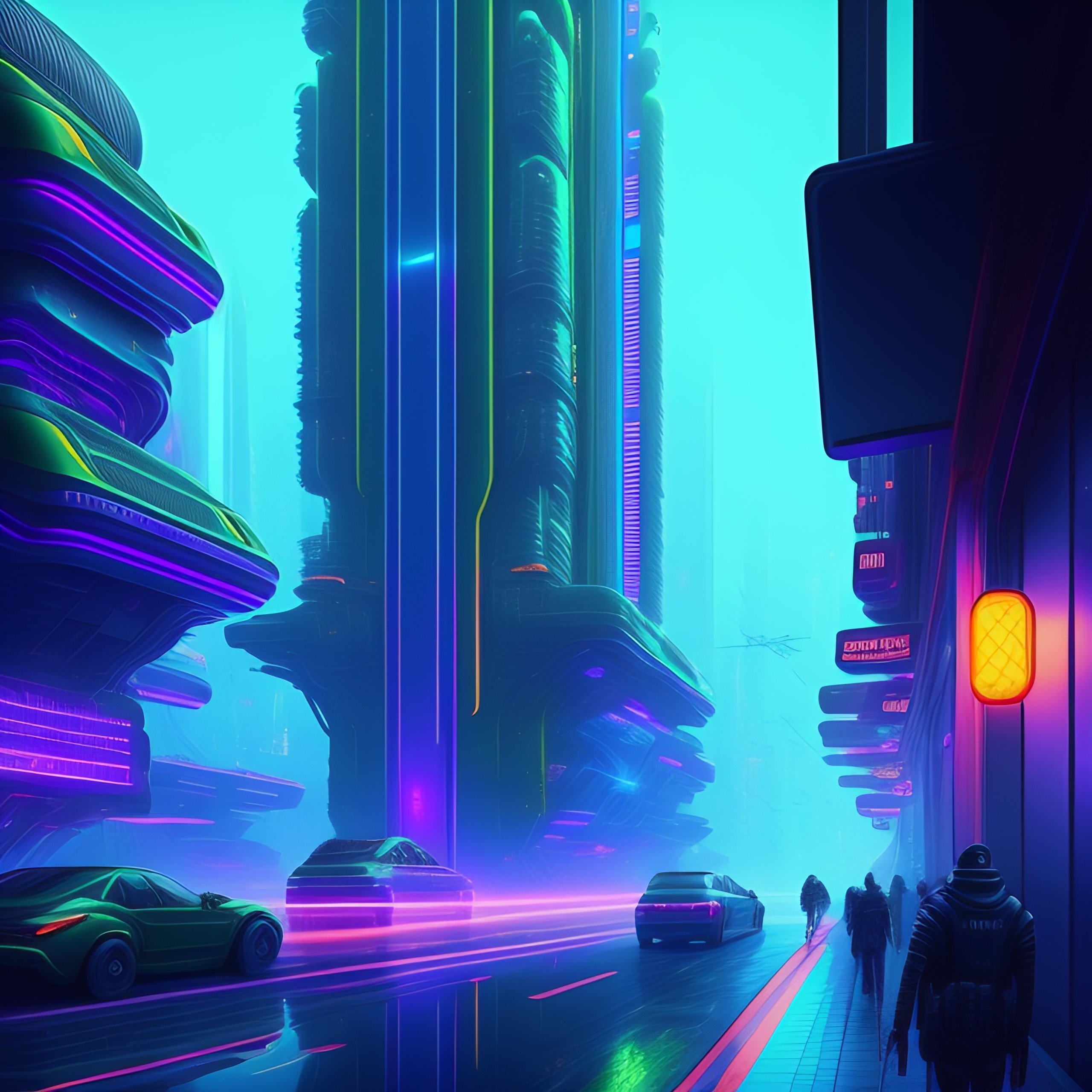 Lexica - Detailed cyberpunk background, green blue colors, neon fine ...