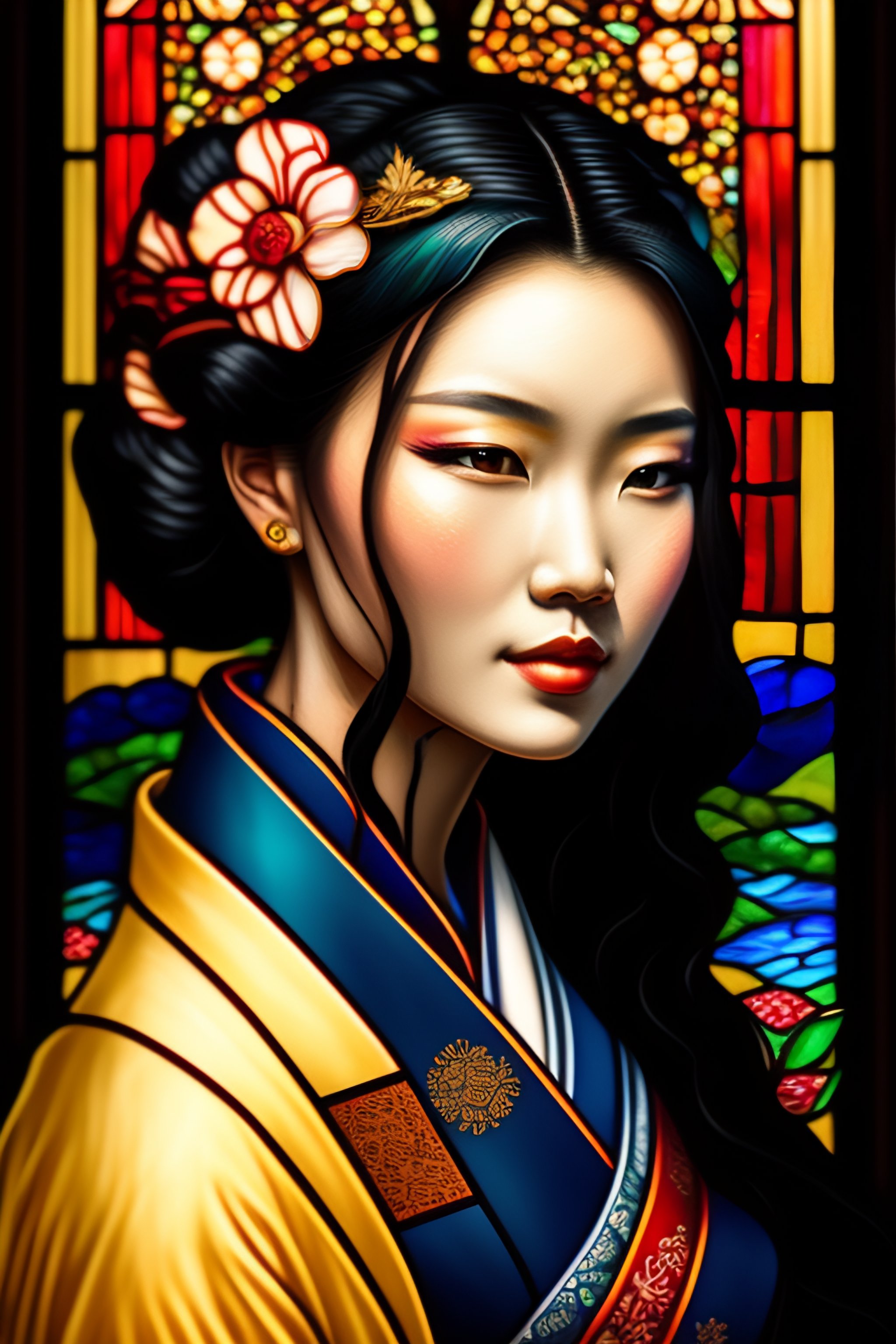 Lexica - An astonishingly detailed stained glass window of a beautiful ...